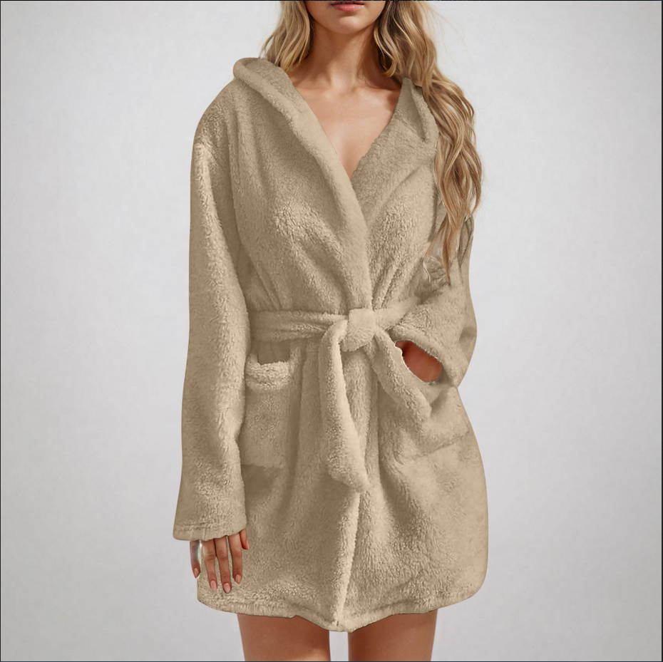 Mrasaso Womens Fuzzy Robe Mid Length Bathrobe Belted Soft Bath Robes ...