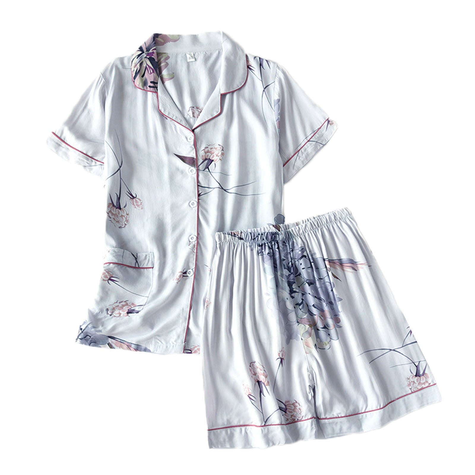 Mrat 2 Women's Pajamas Sets Cotton Button Tops and Shorts Pajamas ...