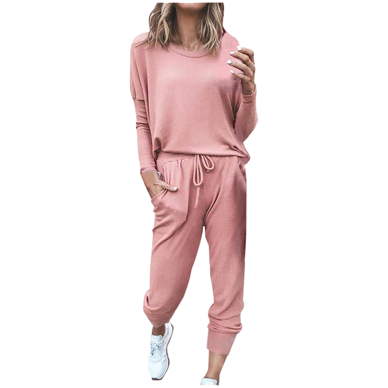 Mrat Business Casual Outfits for Women 2 Piece Jogging Sets Solid Polyester Long Sleeve ...