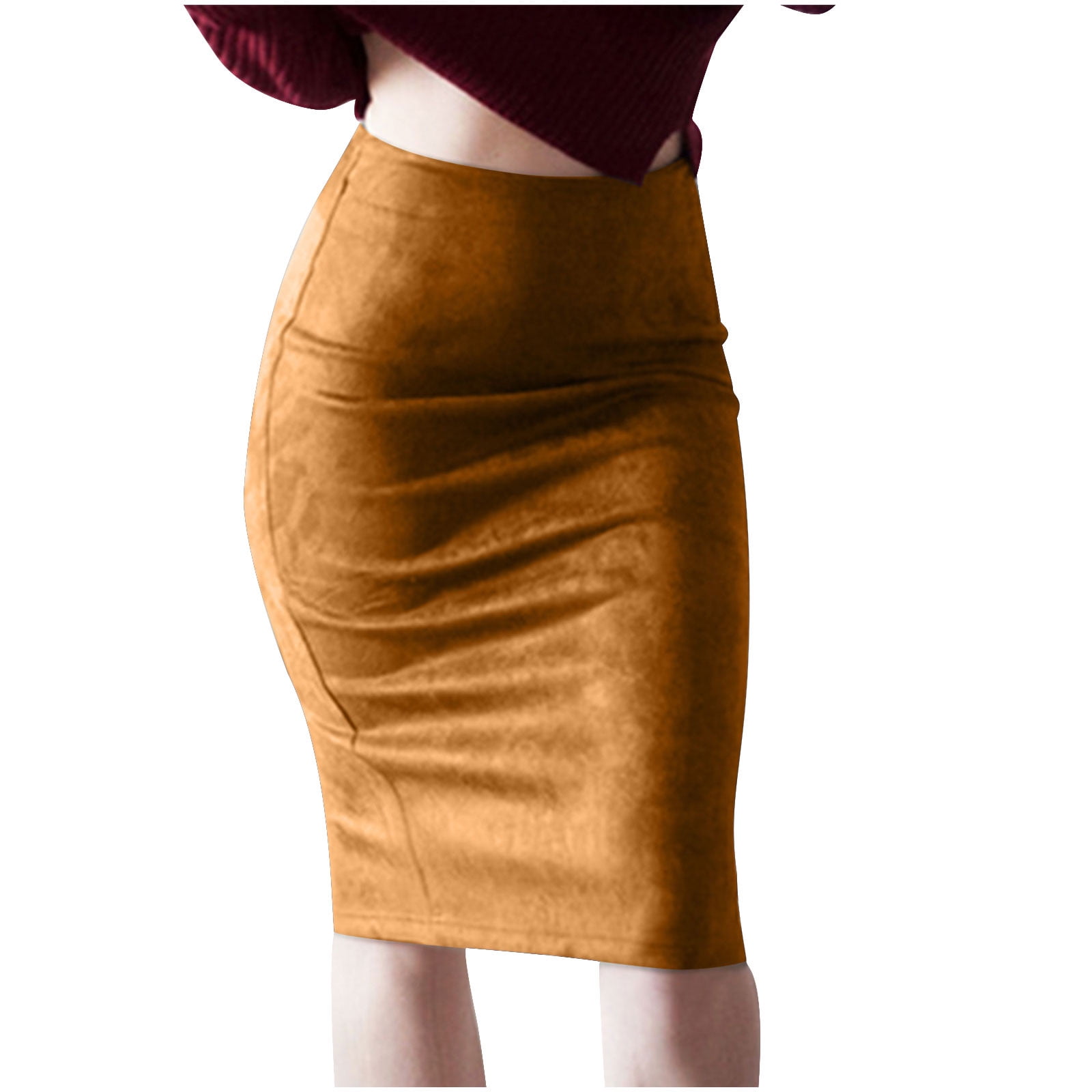 Mrat Chiffon Skirts Full Length Suede Skirt with Split Deerskin Velvet ...