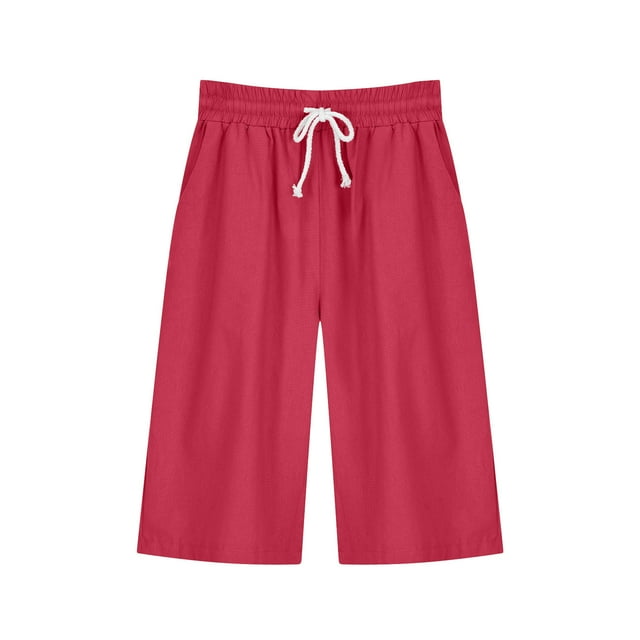 Mrat Cotton Linen Short Womens Knee Length Shorts Elastic Waist