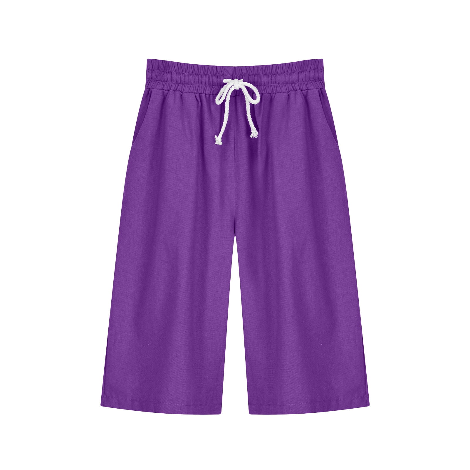 Mrat Cotton Linen Short Women's Knee Length Shorts Elastic Waist ...