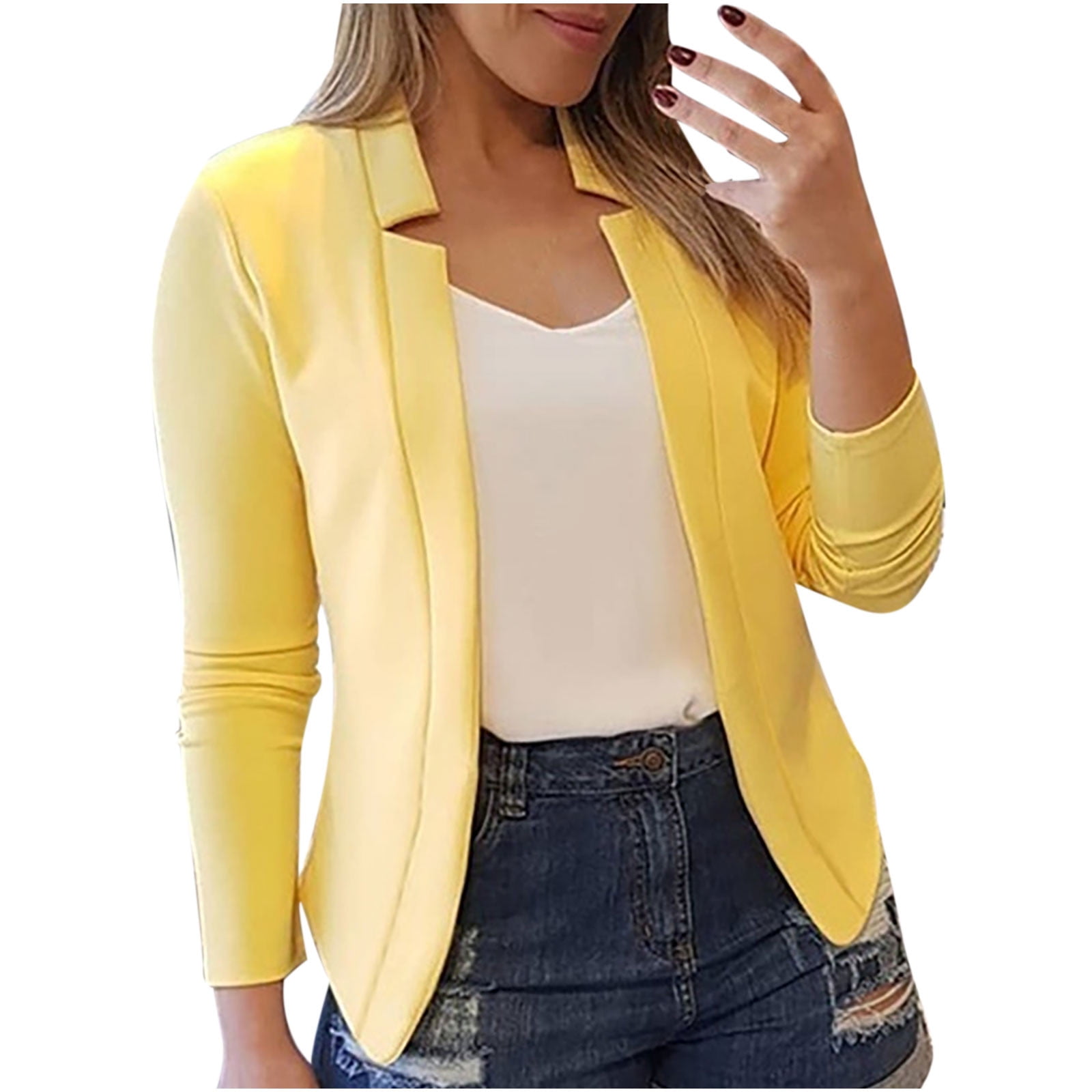 Mrat Cropped Blazers for Women Business Casual Open Front Long Sleeve ...