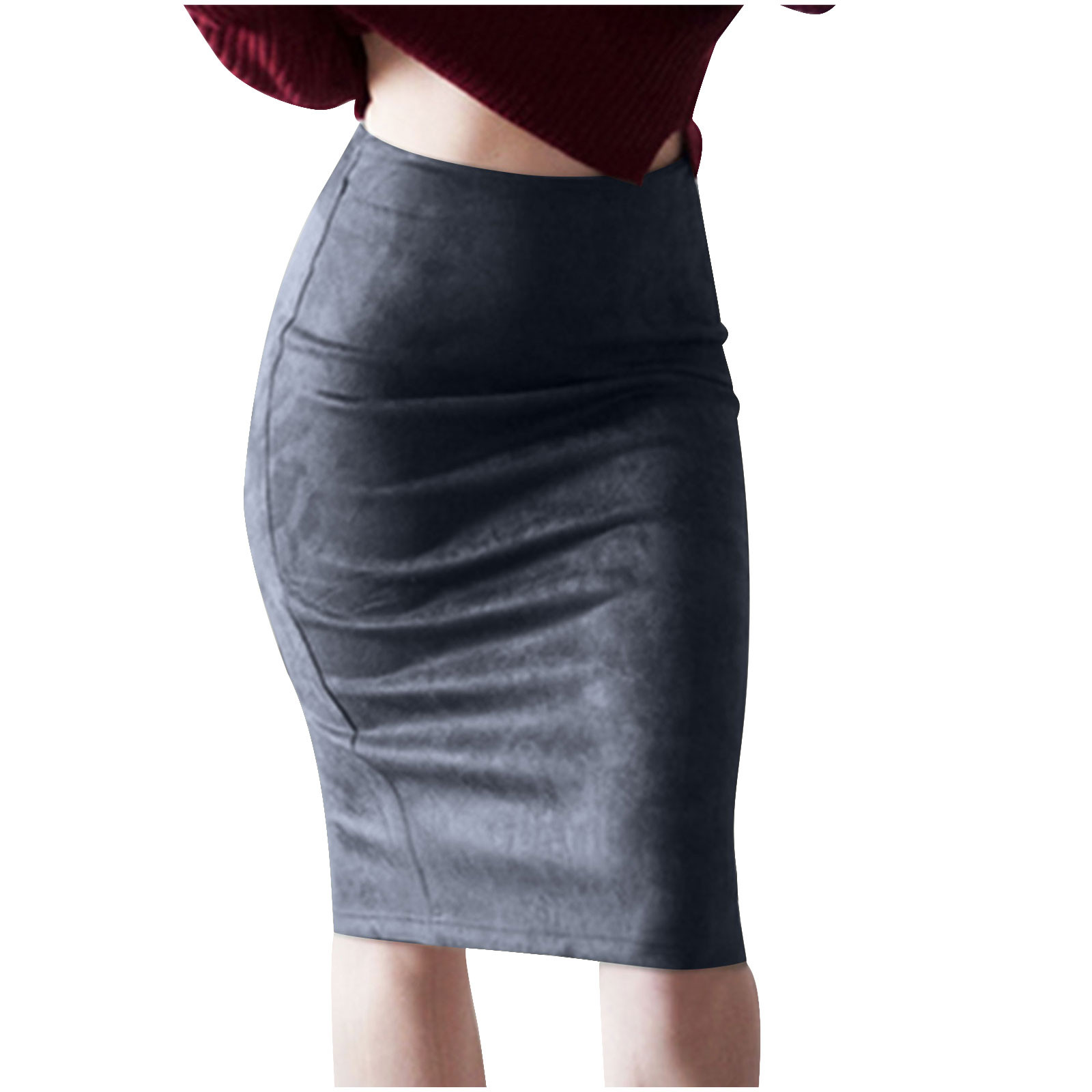 Mrat Elegant Skirts Full Length Suede Skirt with Split Deerskin Velvet ...
