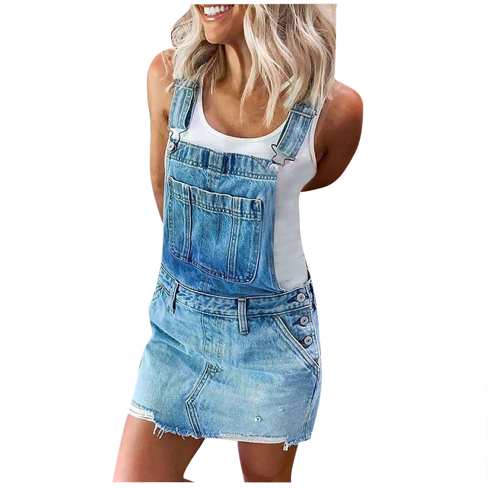 Mrat Jean Overall Skirt for Women Denim Jumpsuit Adjustable Strap Bib ...