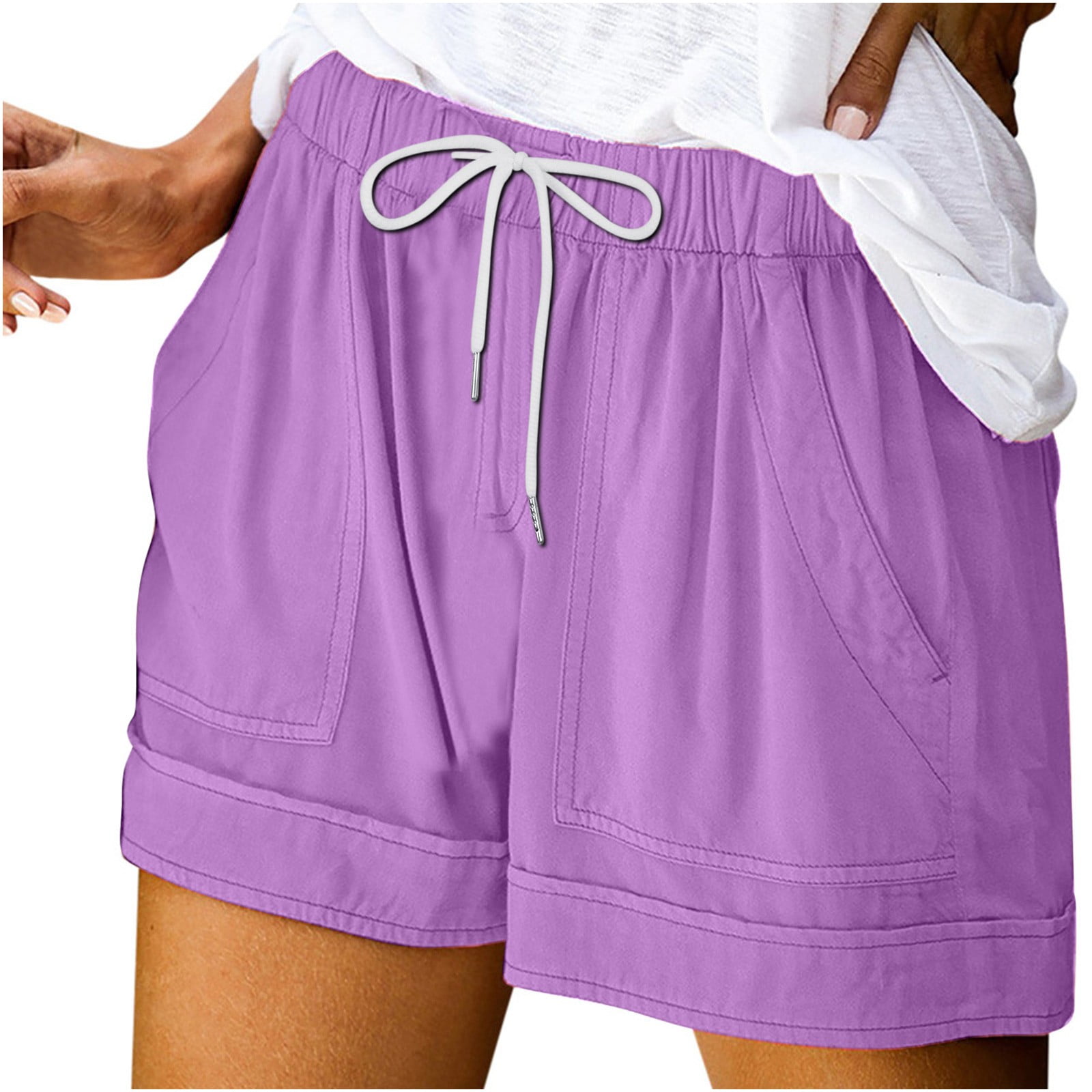 Mrat Jogger Scrub Pants For Ladies Womens Solid Casual Loose Pockets Drawstring Short Pants