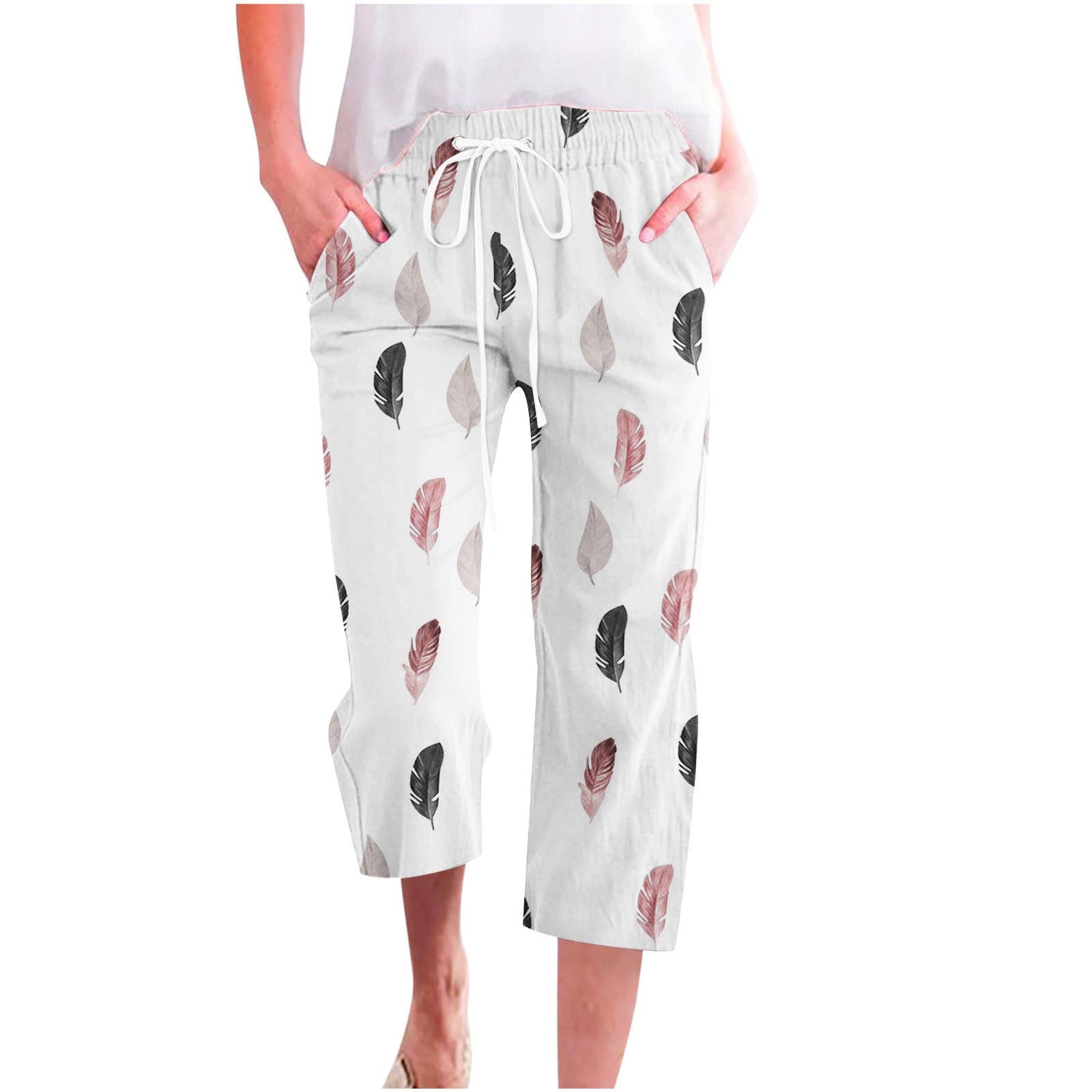 Mrat Ladies Capris Pants Elastic Waist Capris for Women Wide Leg ...