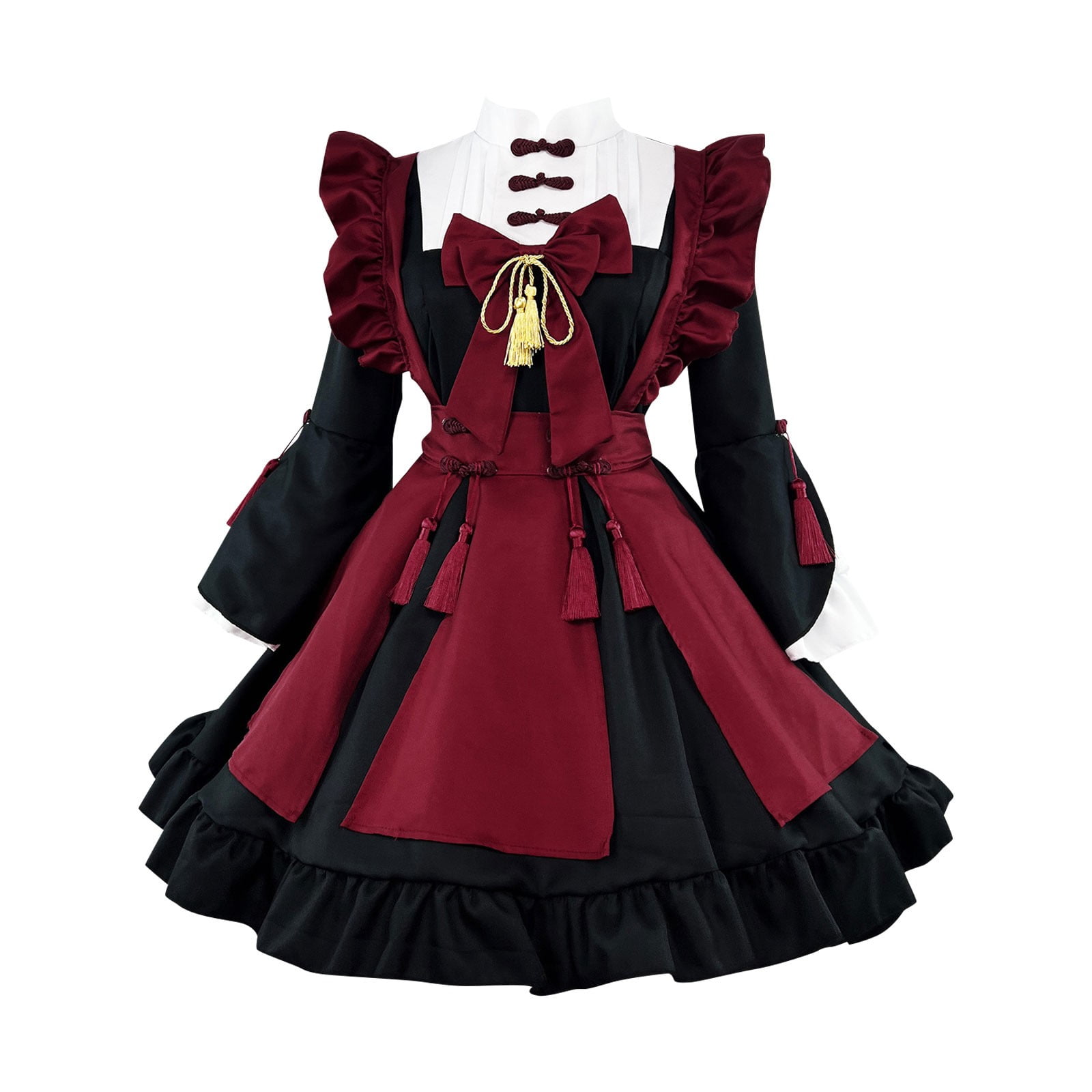 Mrat Maid Cosplay Outfit for Women Gothic Sweet Dress with Bow Long ...