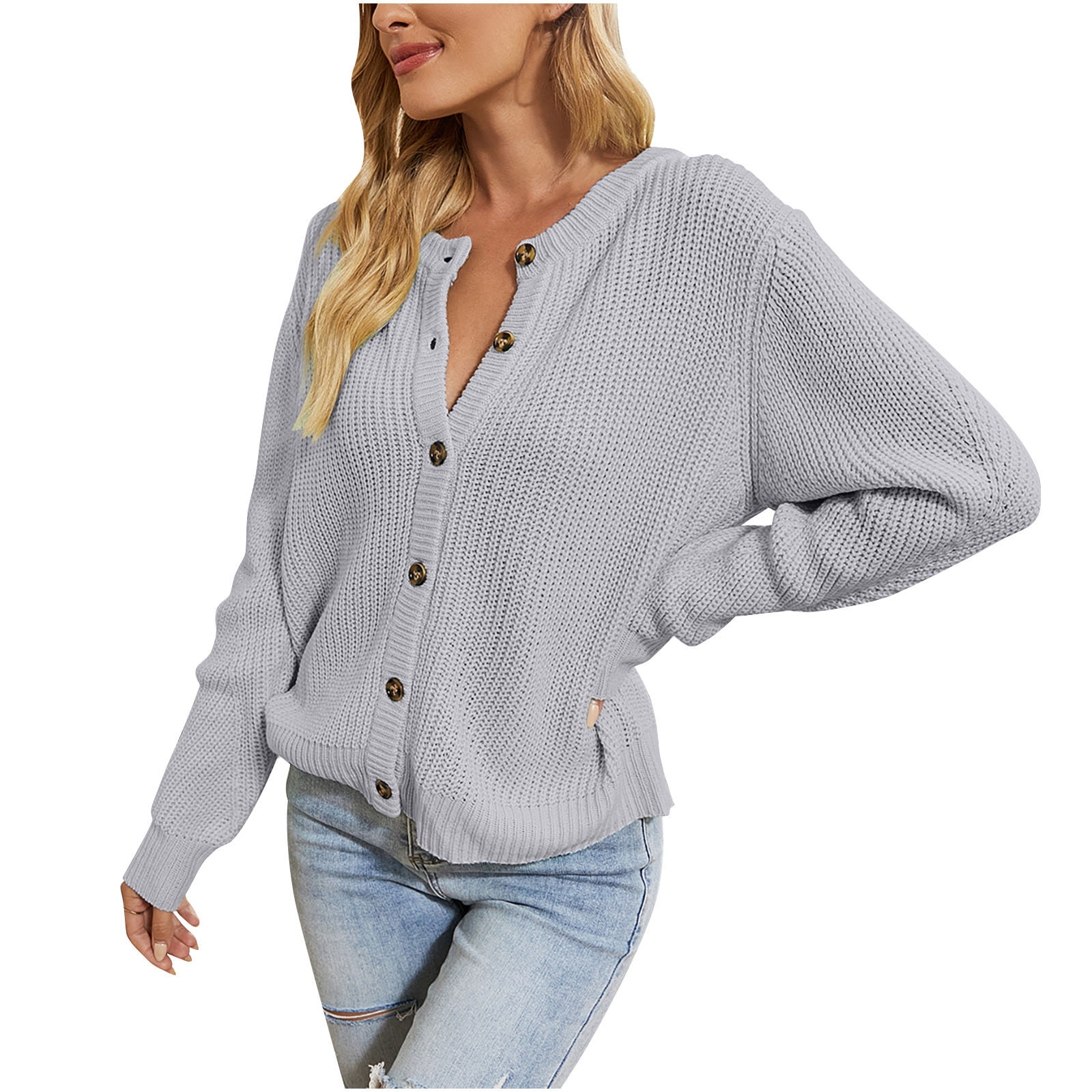 Mrat Oversized Sweater Womens Button Long Sleeves Knit Work Sweaters ...