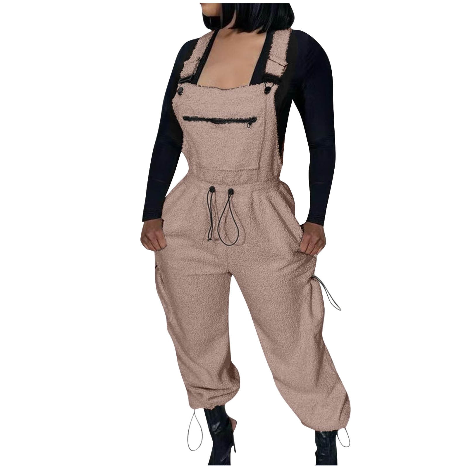 Mrat Plus Size Rompers for Curvy Women Womens Fleece Overalls Onepiece Jumpsuits Adjustable ...