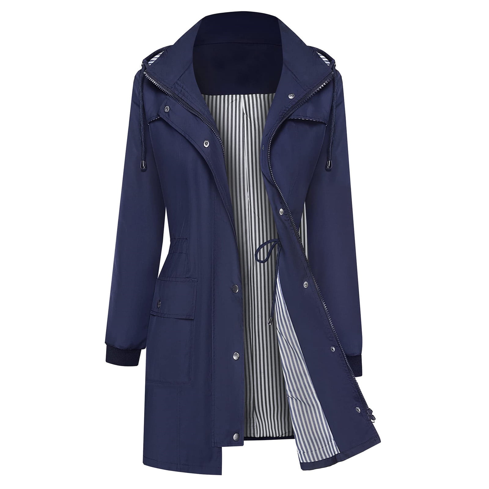 Mrat Rain Jacket Women Lightweight Water Proof Striped Lined Hooded Rain Jacket Outdoor ...