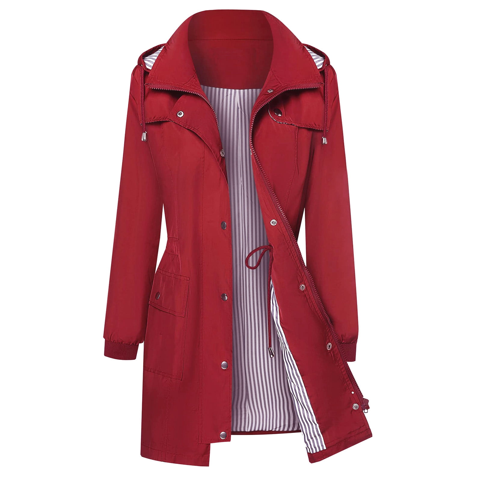 Mrat Rain Jacket Women Lightweight Water Proof Striped Lined Hooded Rain Jacket Outdoor ...