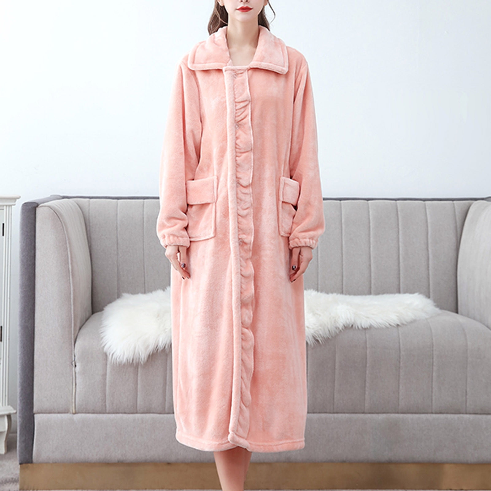 Mrat Robes Button Up Pajama Set Ladies Home Wear Flannel Nightgown Long ...