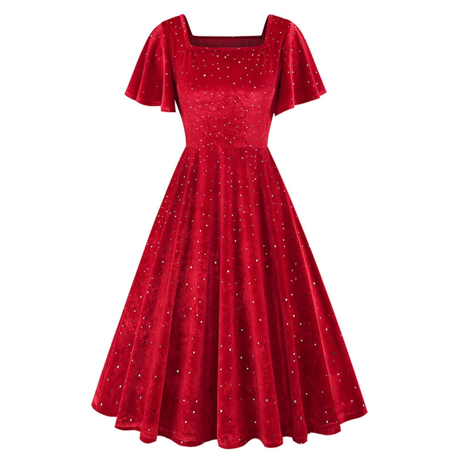 Mrat Short Sleeve Velvet Dress Women Vintage 1950s Retro Rockabilly ...