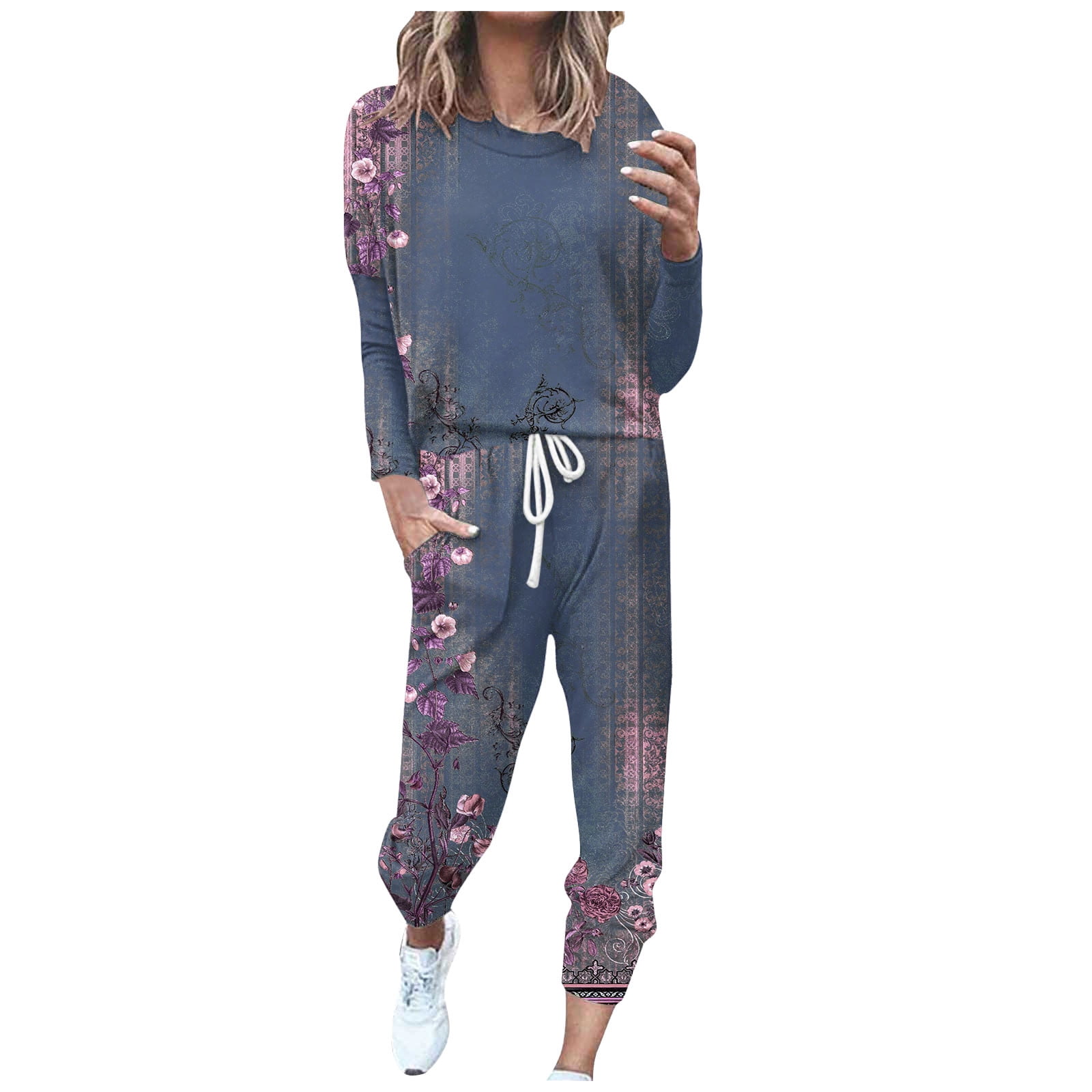 Mrat Tracksuit Jogger Set Women Loose Two-Piece Sets Solid Long Sleeve ...