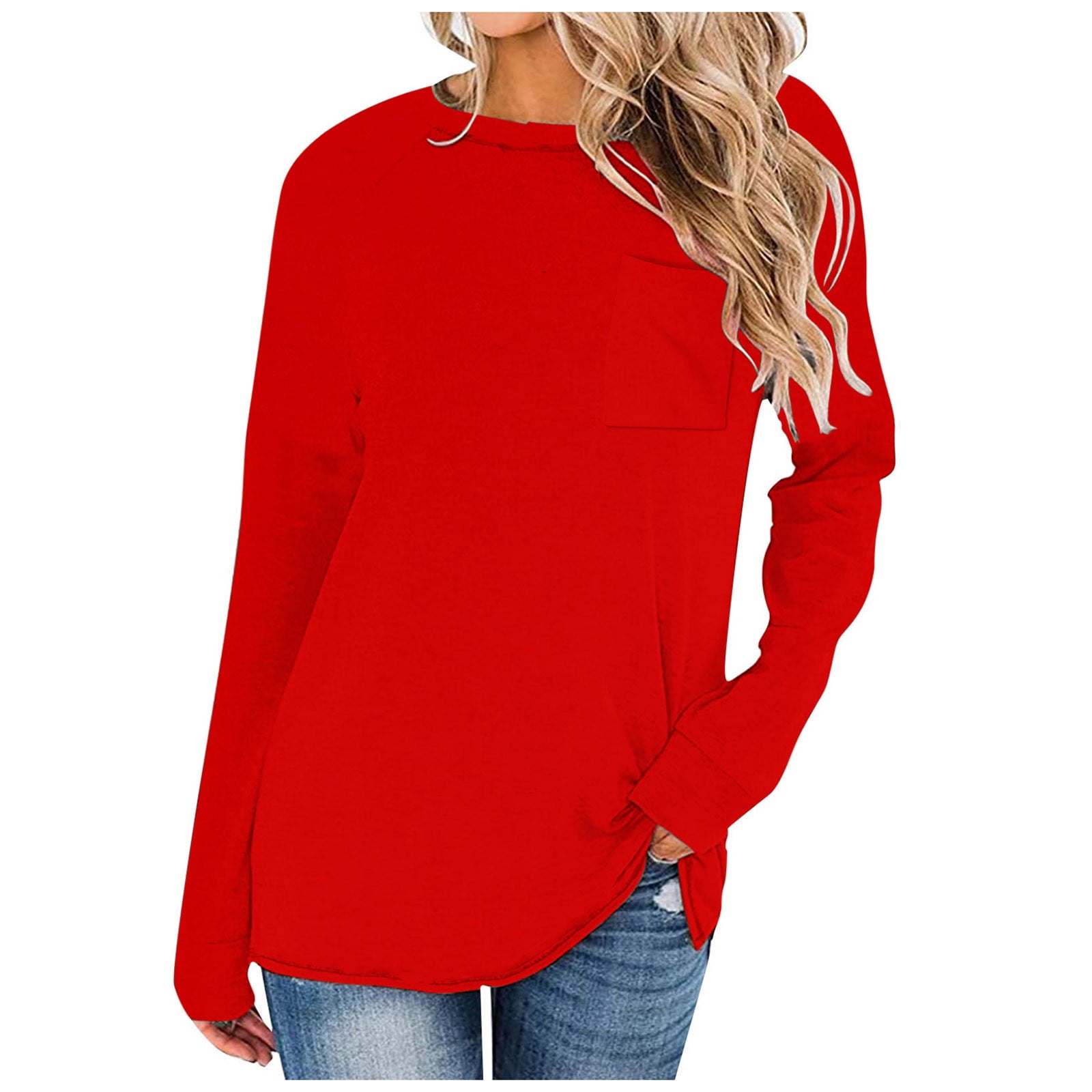 Mrat Women Oversized Long Sleeve T-Shirts Cotton Casual Crewneck ...