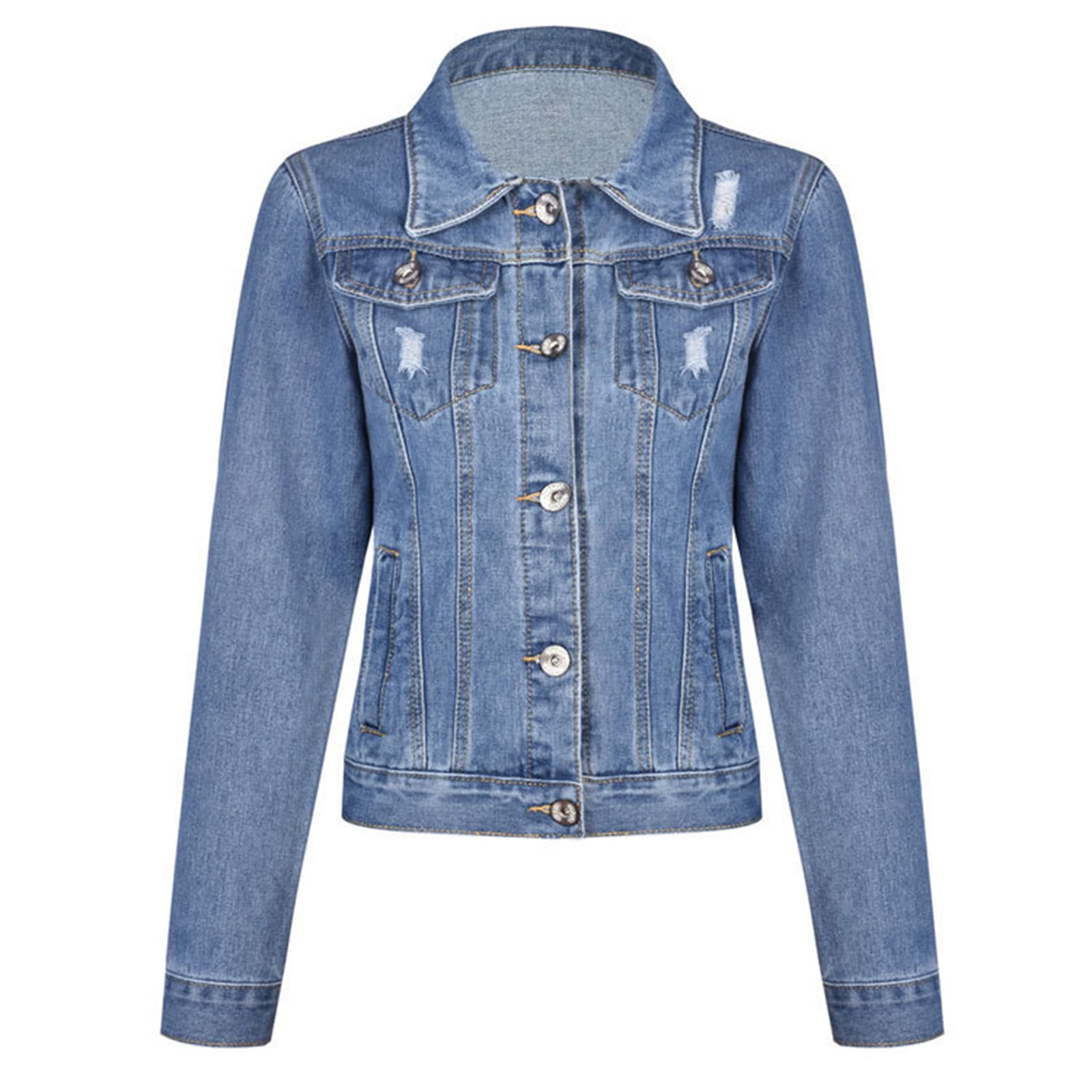 Mrat Women Tunic Denim Jackets Women's Plus Size Button Front Washed ...