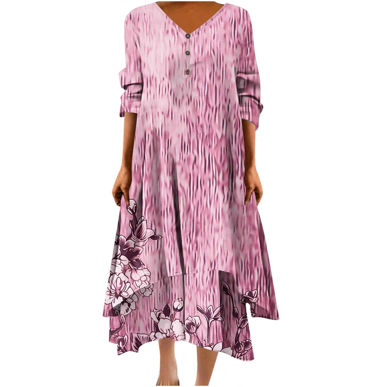 Mrat Women's Boho Long Sleeve Maxi Dress Fall Flowy Dress Plus Size ...