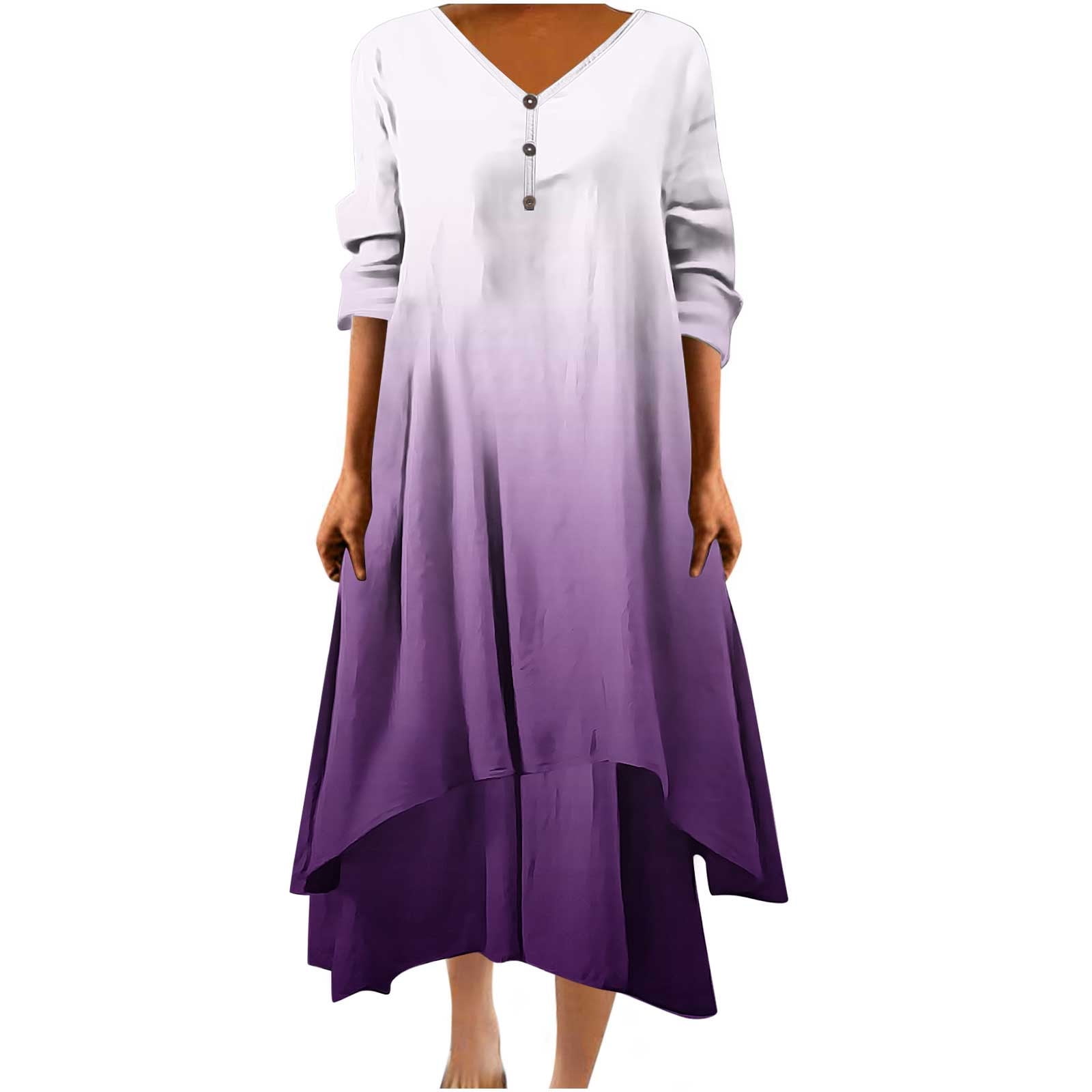 Mrat Women's Boho Long Sleeve Maxi Dress Fall Flowy Dress Plus Size ...