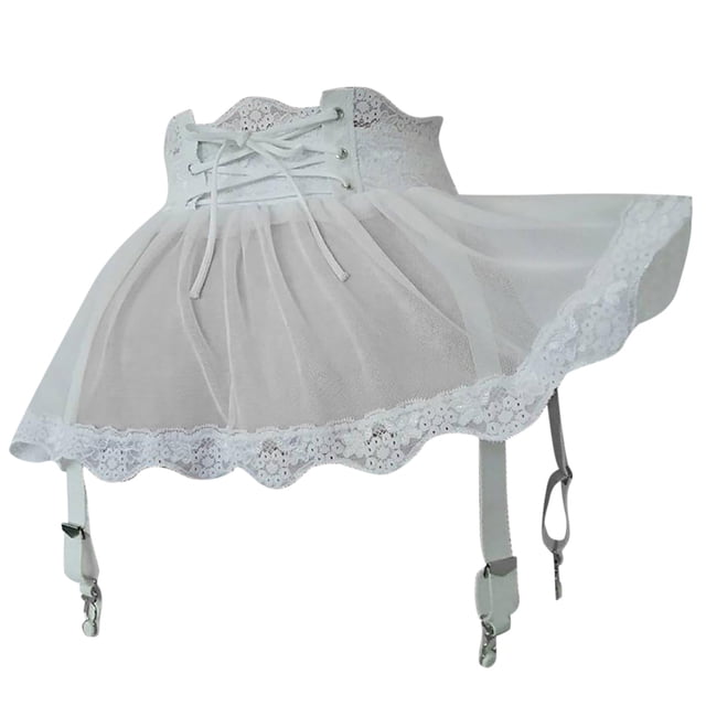 Mrat Women's High Waist Solid Color Mesh Garter Garter Skirt Lingerie ...