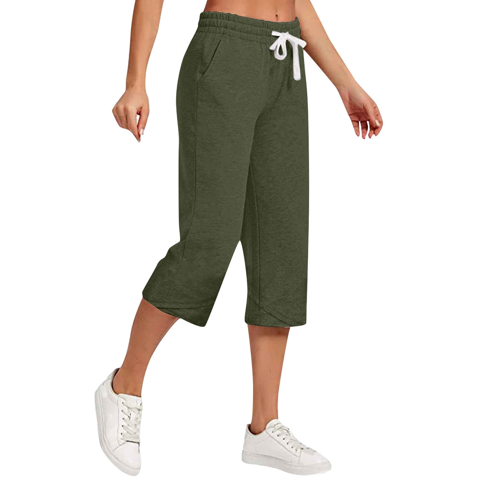 Mrat Women's Linen Wide Leg Capris High Waisted Drawstring Cropped ...