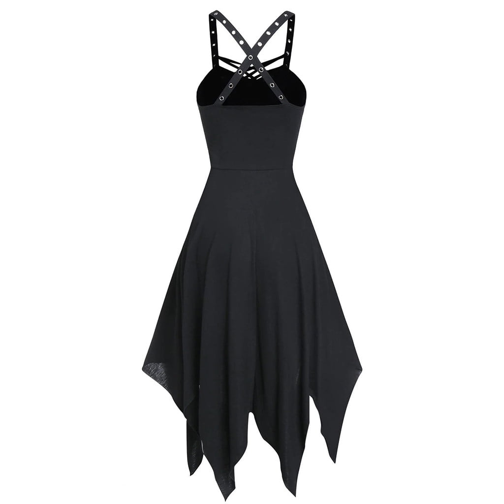 Mrat Women's Spaghetti Strap Gothic Punk Dress Steampunk Strappy ...