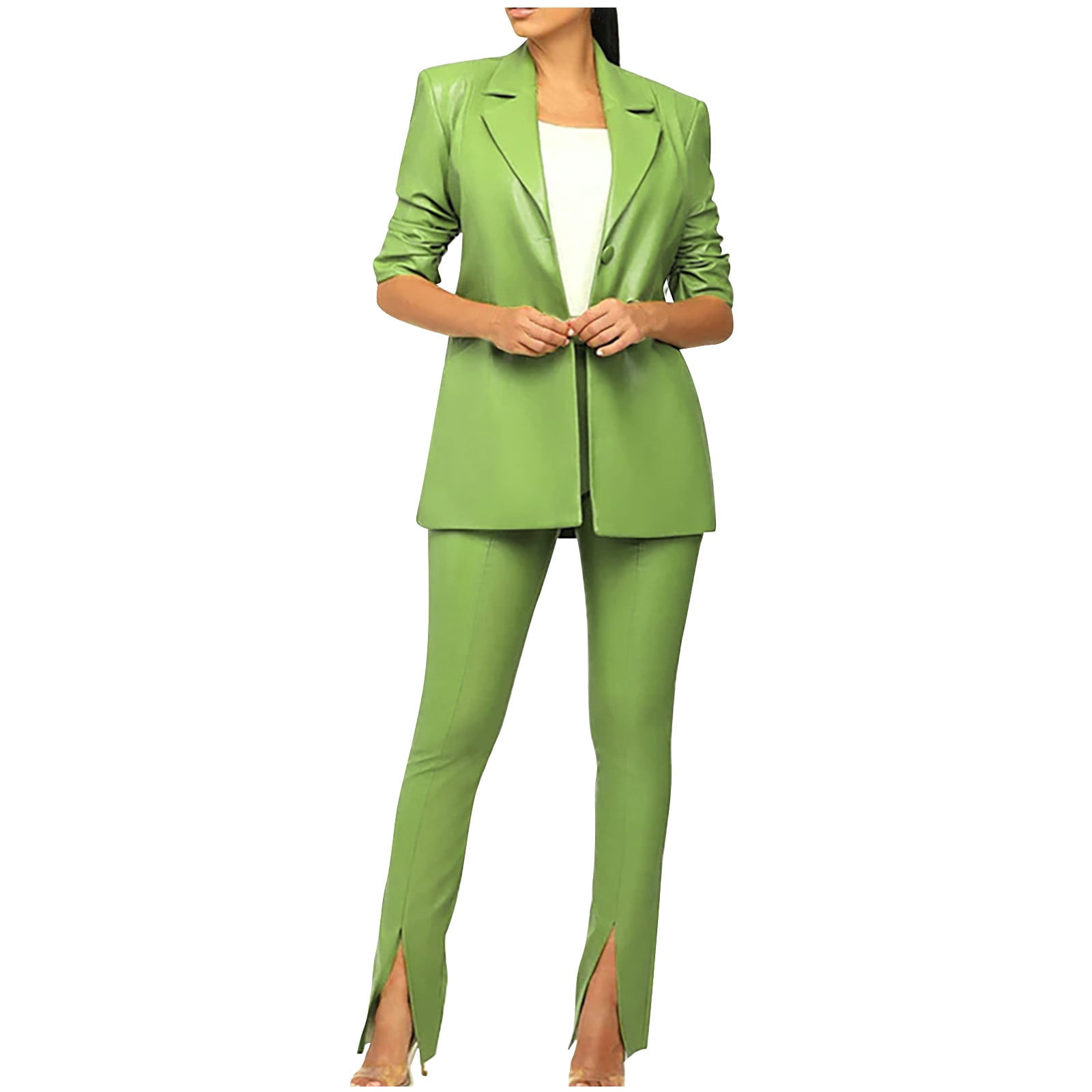 Mrat Womens Casual Outfits Women's Leather Blazer Suit Sets 2 Piece ...