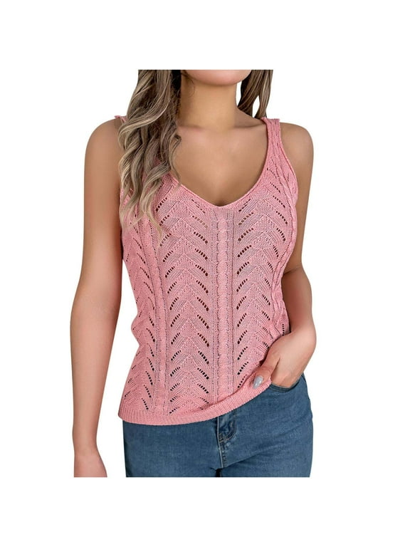 Mrat Oversized Tank Tops Women's Solid Sleeveless Round Neck Camisoles Hollow Out Tube Pleated ...