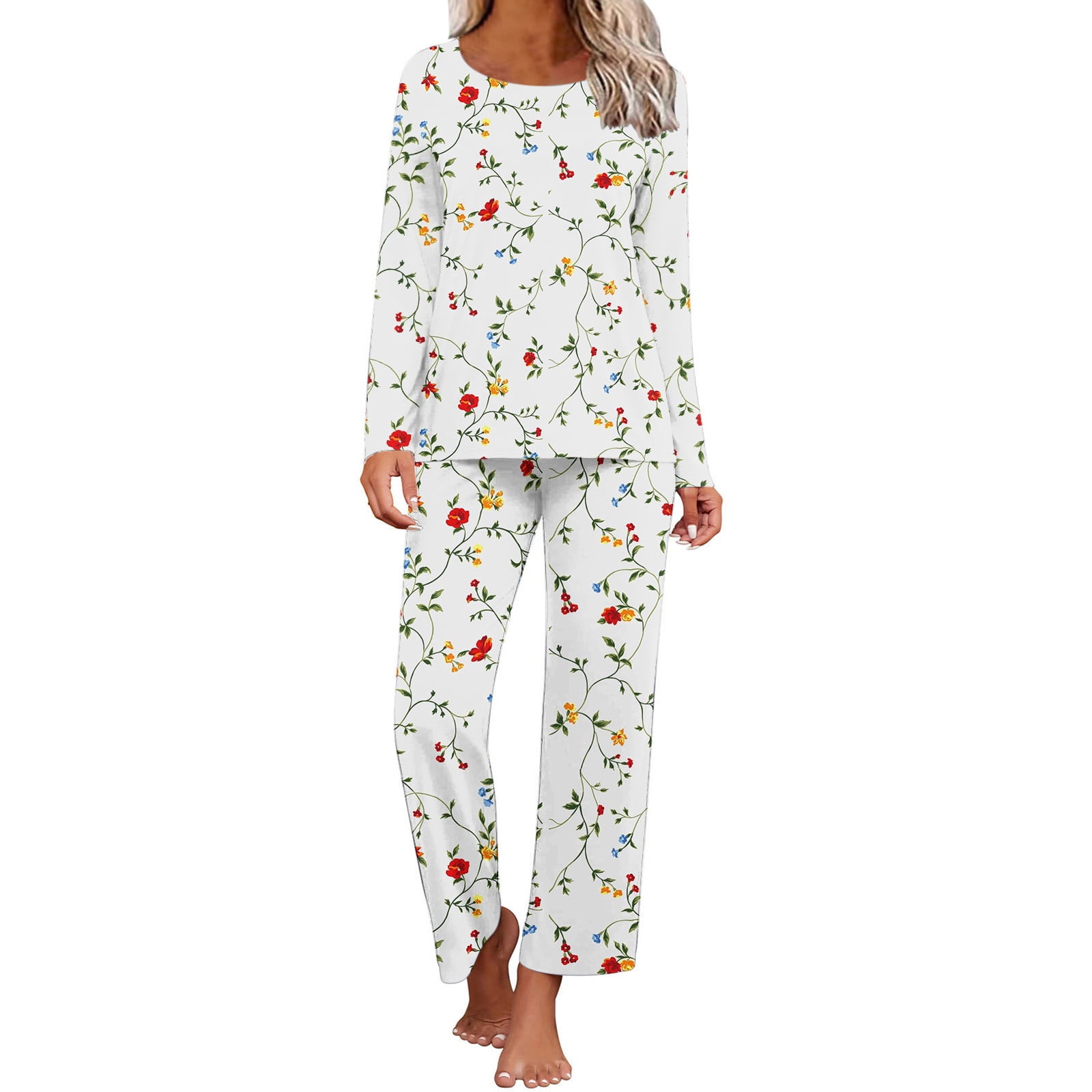 Mrat Womens Outfits 2024 Women's Printing Round Neck Long Sleeve ...