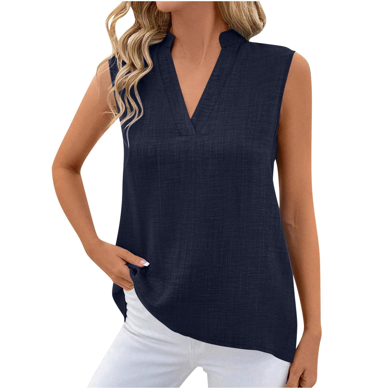 Mrat Workout Basic Crop Tops Womens Cotton Linen Tank Tops for Women V ...