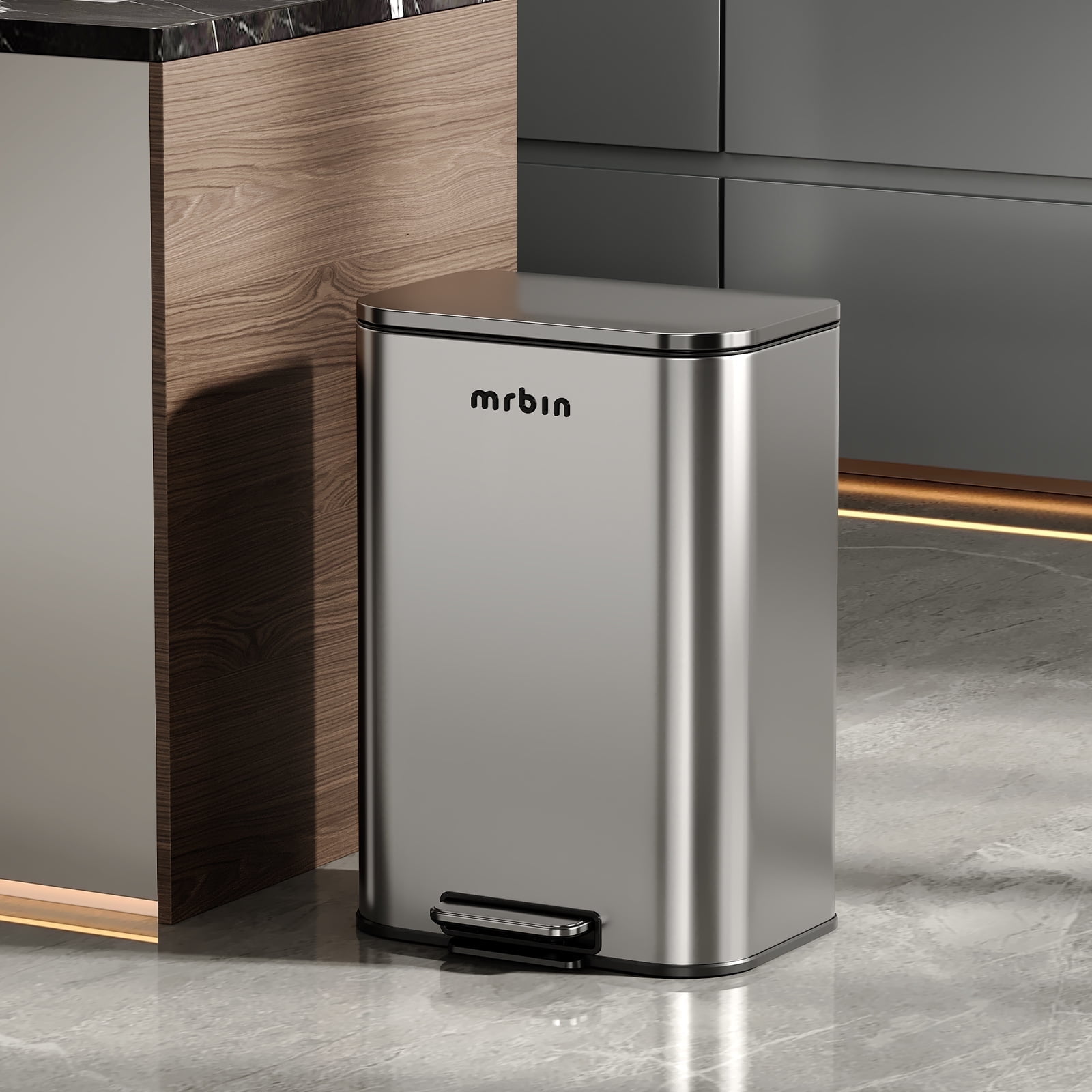 Mrbin Stainless Steel Large Kitchen Trash Can 13 Gallon, Commercial ...