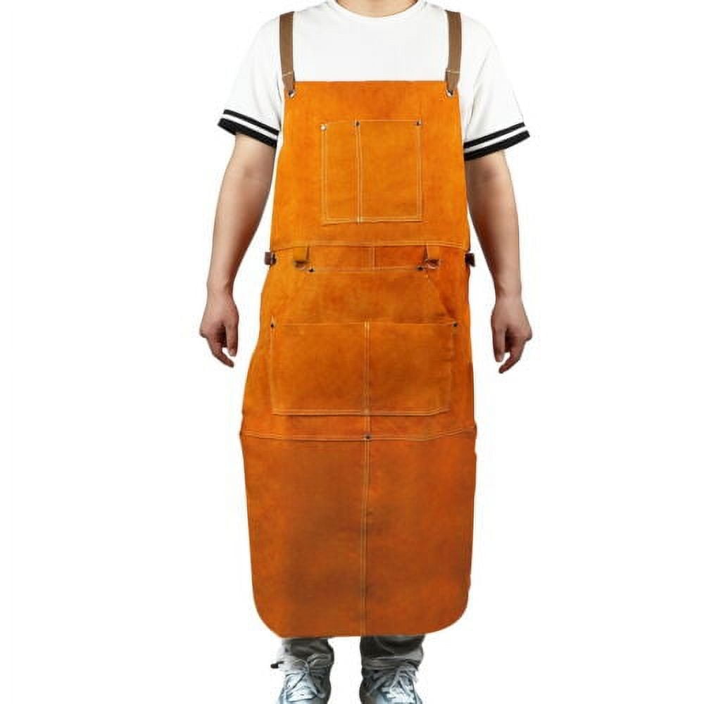 Mrcartool Welding Apron Cowhide Leather Welder Apron Heat Resistant ...