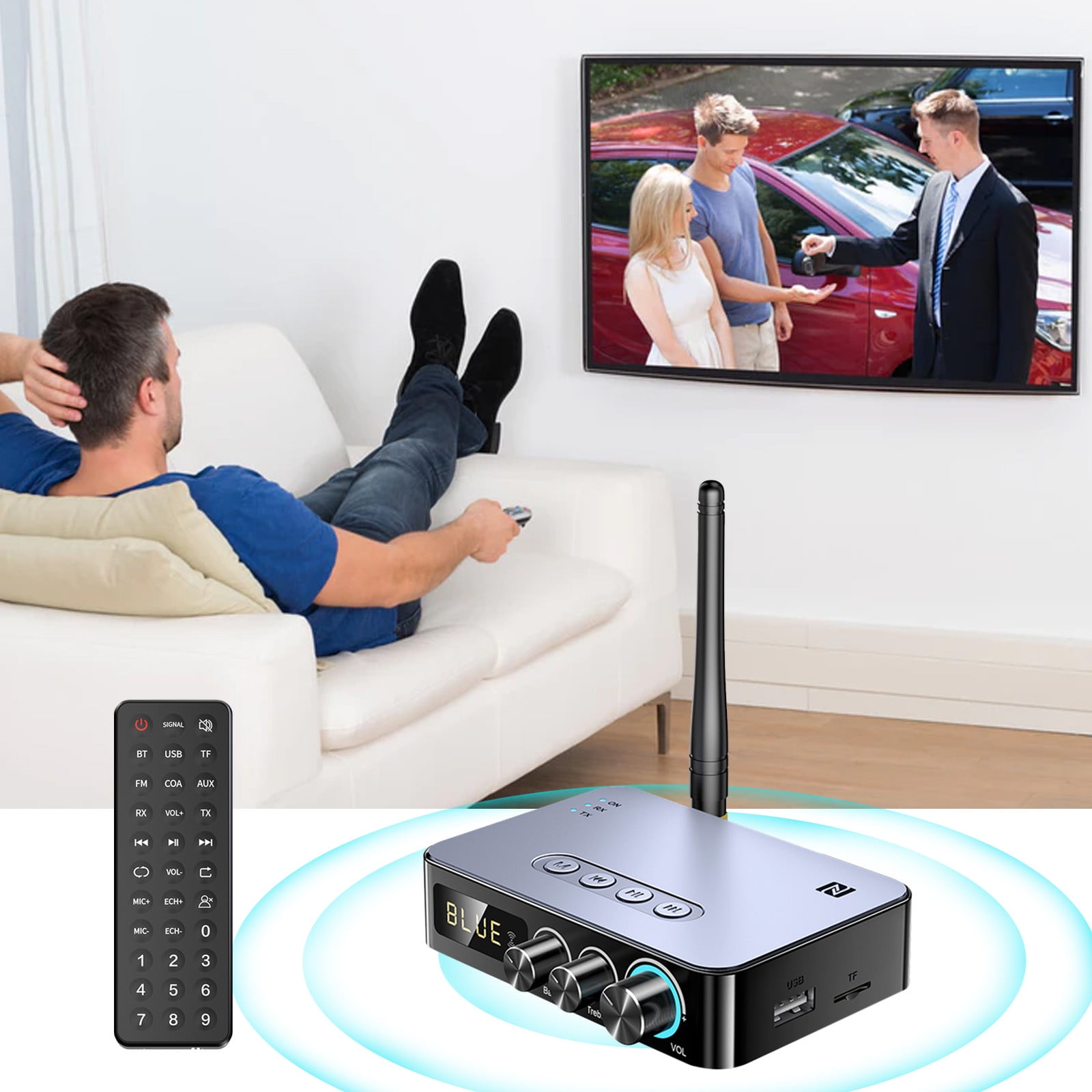 Mrmaere 30m Bluetooth Receiver Transmitter,5.1 Audio Adapter,5.1 Microphone Singing with NFC ...