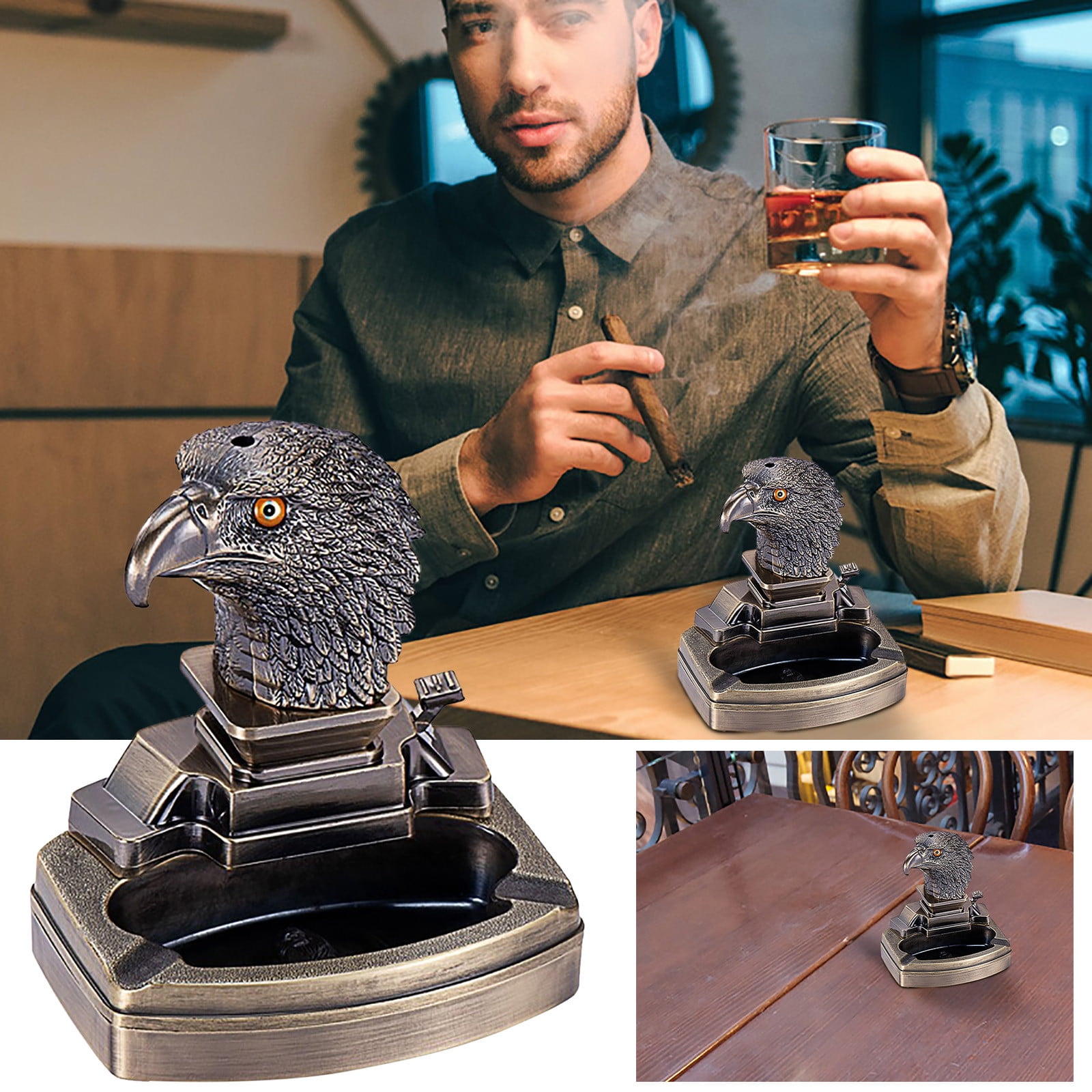 Mrmaere Decorative Metal Ashtrays and Butane Lighter Set, 3D Relief ...