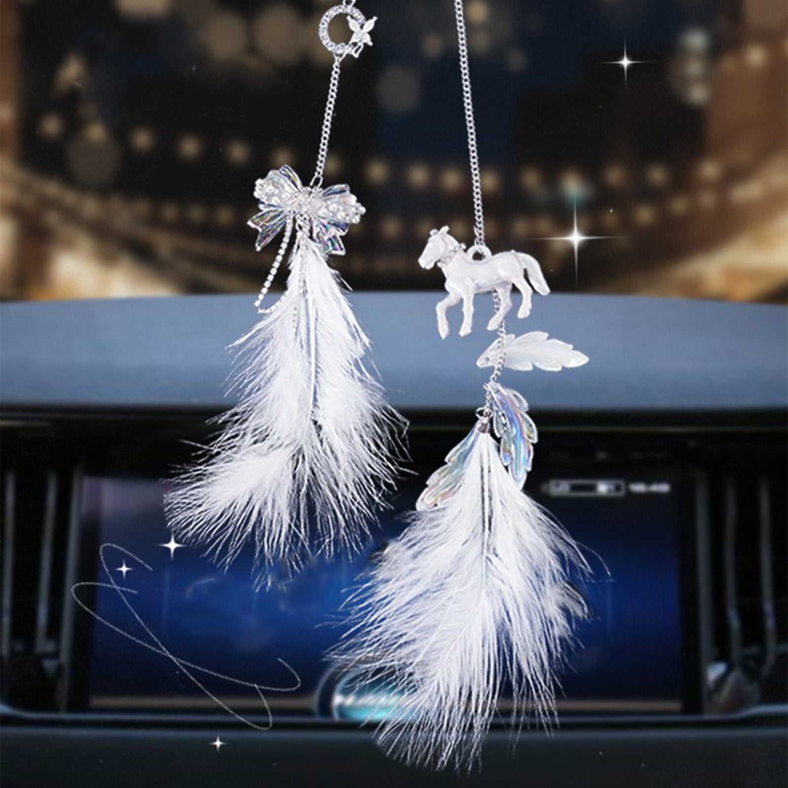 Mrmaere Elegant White Feather Car Rearview Mirror Decoration with ...