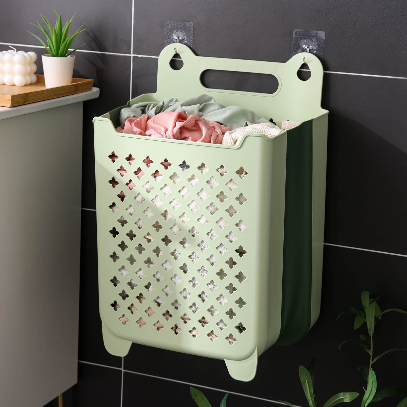 Mrmaere Folding Dirty Clothes Storage Basket for Bathroom, Wall Hanging ...