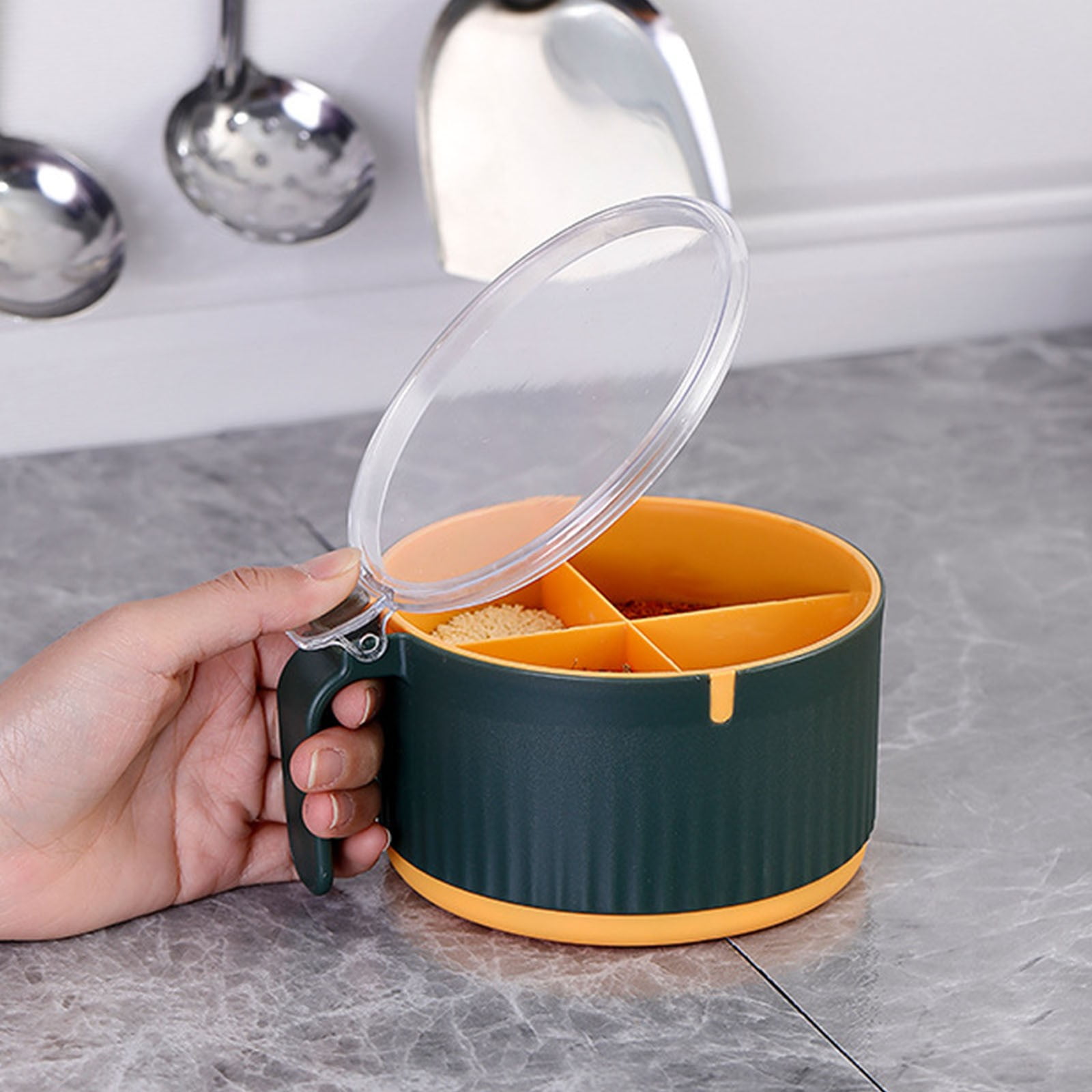 Mrmaere Four Compartment Spice Jar with Spoons, Transparent Round Spice ...