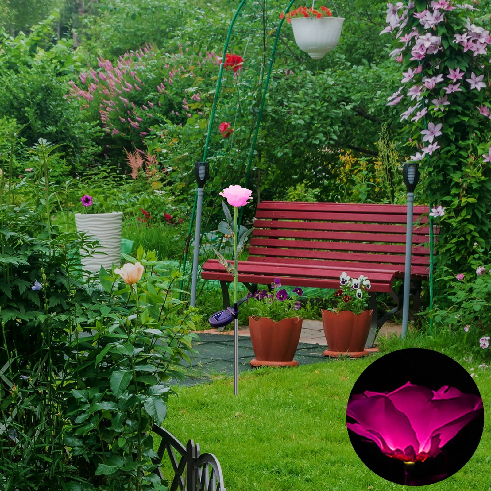 Mrmaere LED Outdoor Garden Solar Rose Simulation Light Waterproof, Auto ...