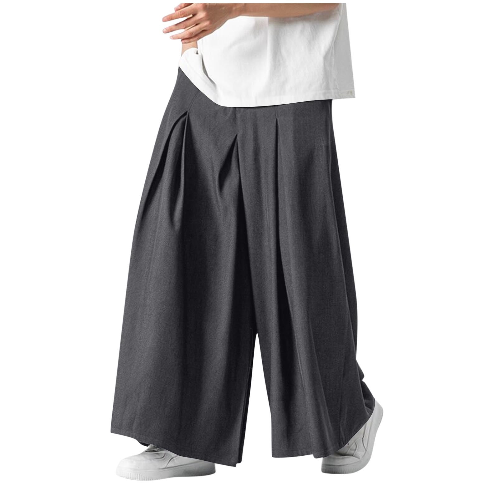 Mrmaere Men’s Cropped Wide Leg Casual Pants Mid Leg Stretchy Fabric ...