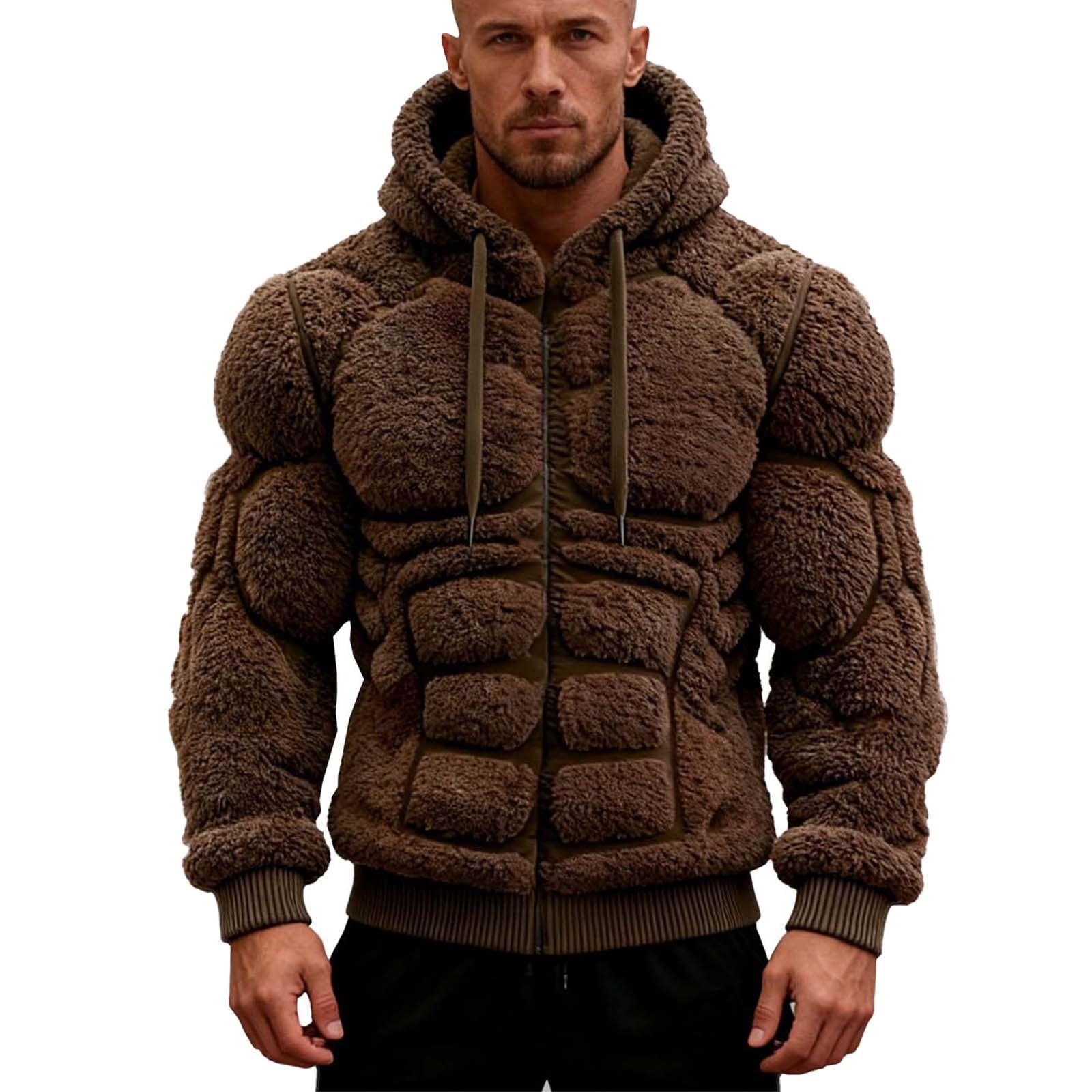 Mrmaere Men's Hooded Faux Padded Jacket Muscle Texture Warm Casual Coat ...