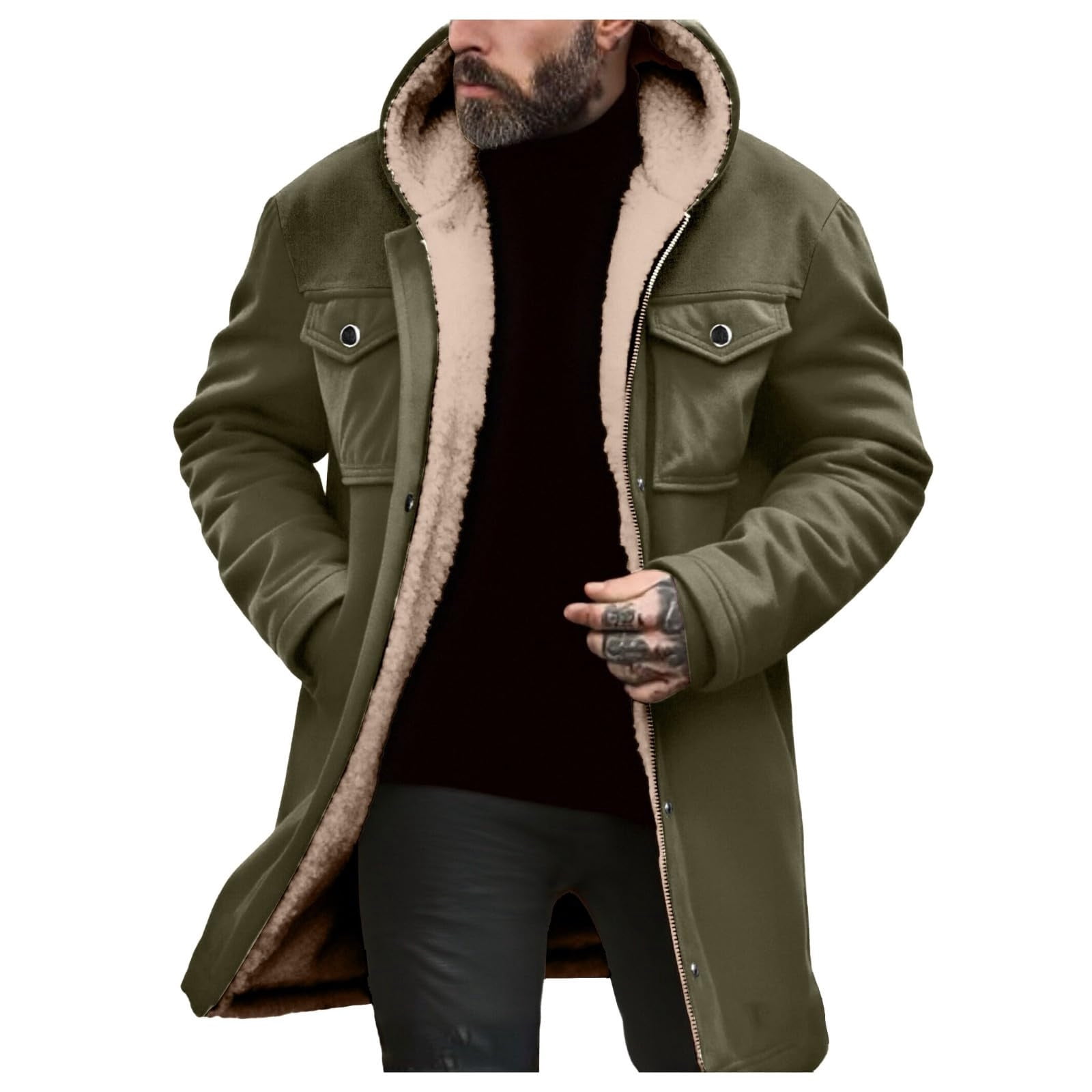 Mrmaere Men's Hooded-Lined Long Jacket Multi-Pocket Warm Coat for ...