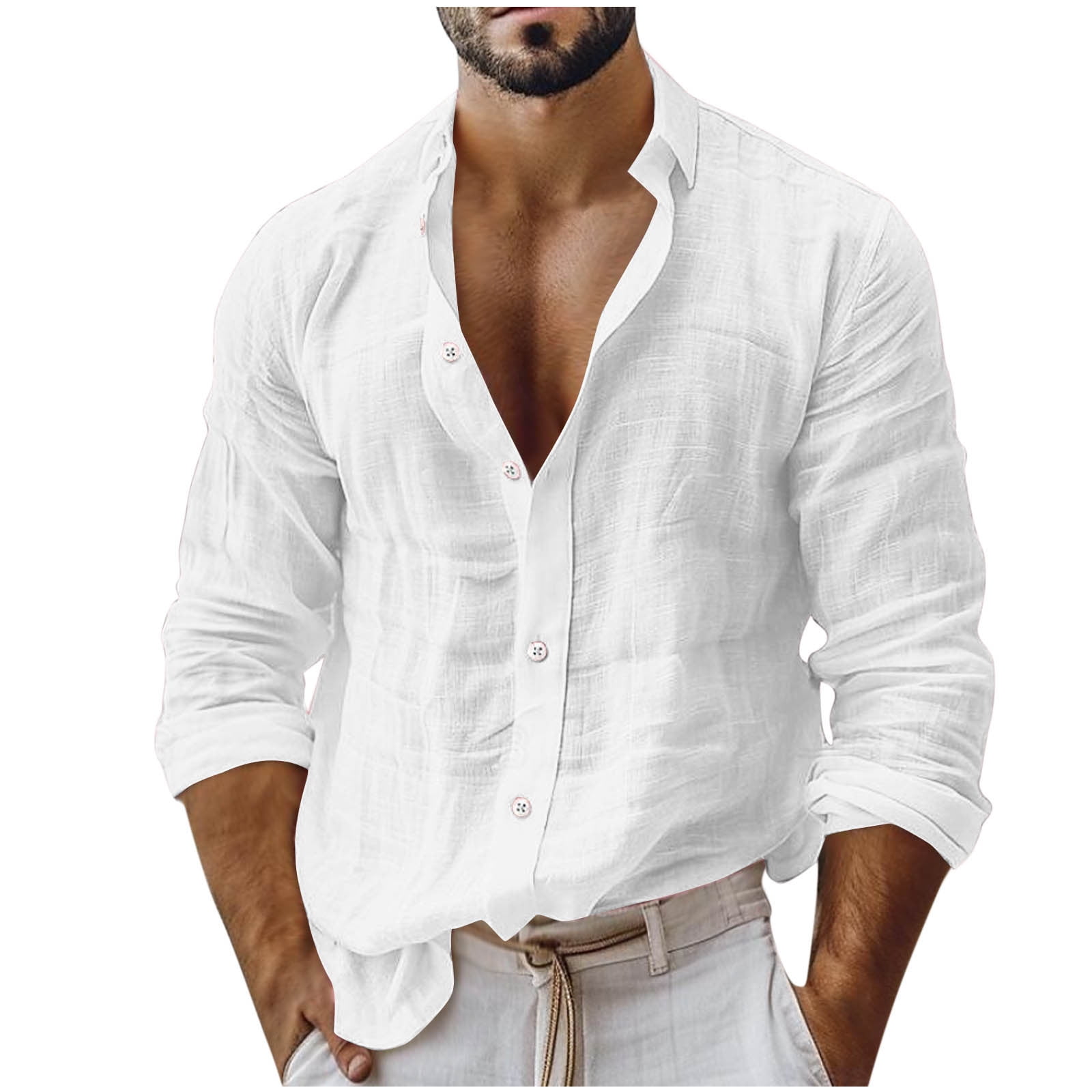 Mrmaere Men's Long Sleeve Button-Down Shirt Open Front Design Soft ...