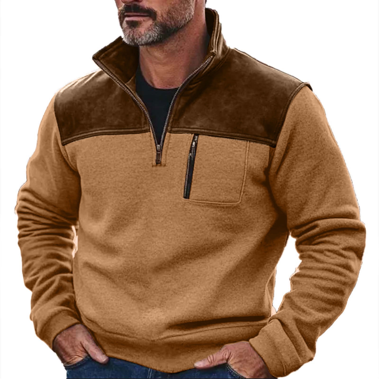 Mrmaere Men's Quarter Zip Mock Neck Sweatshirt Contrast Panel Design ...