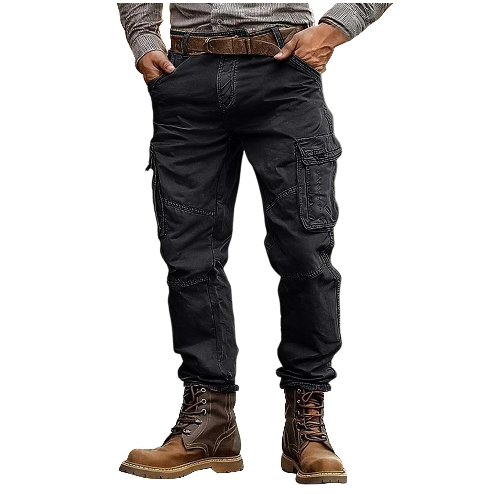 Mrmaere Men's Slim Cargo Work Pants Belted Waist Multi Pockets Fabric ...