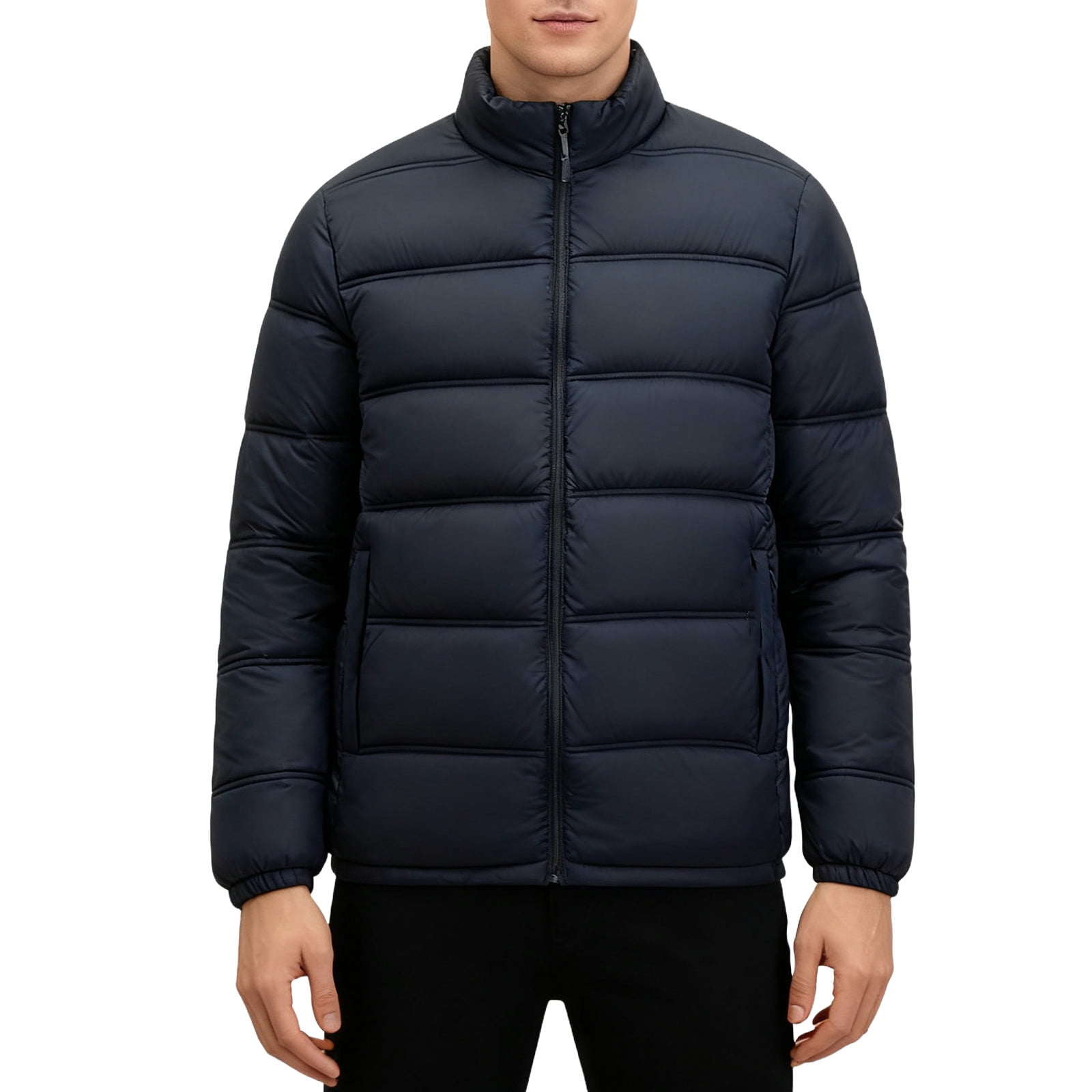 Mrmaere Men's Stand Collar Puffer Jacket Horizontal Quilted Elastic ...