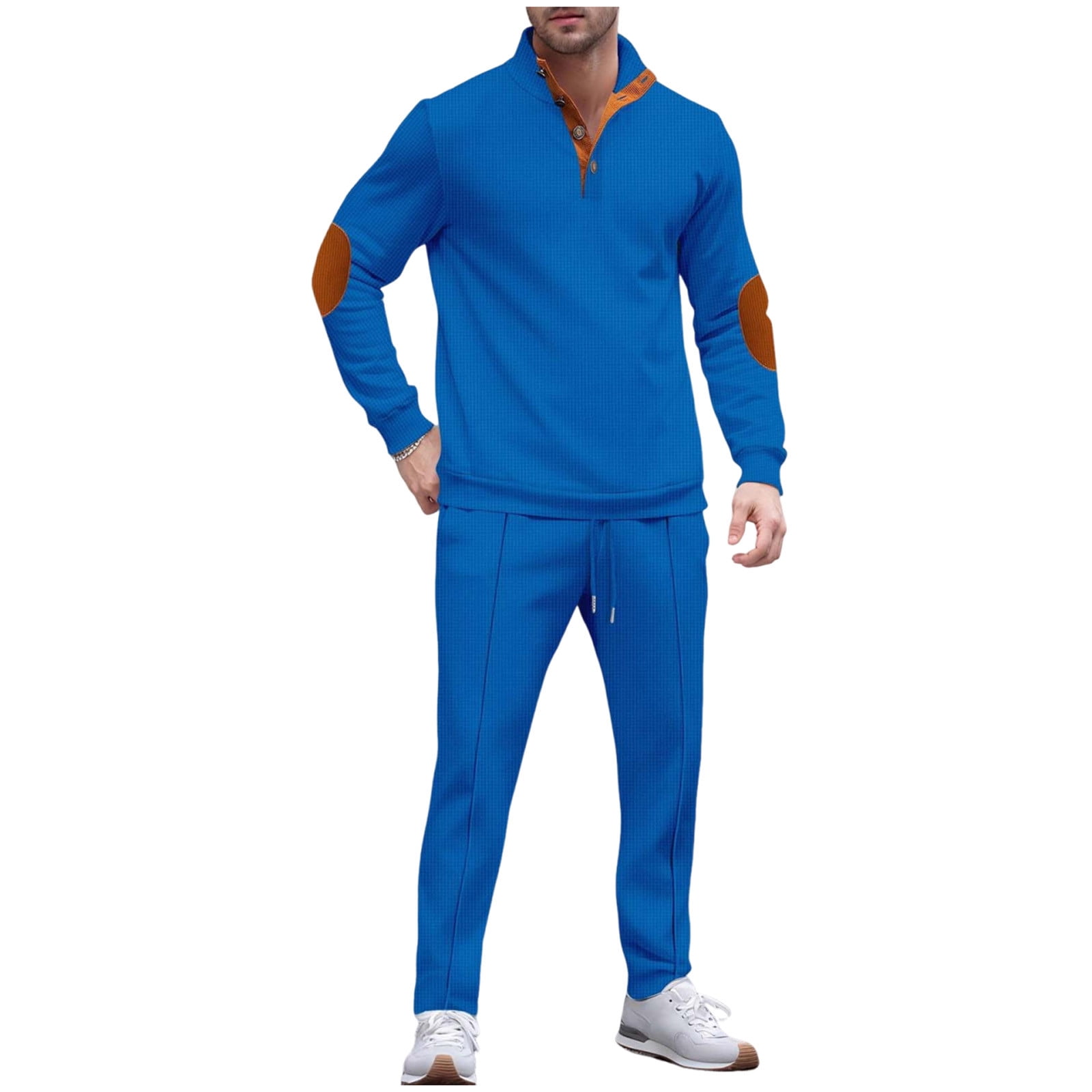 Mrmaere Men’s Stand Collar Slim Casual Set Long Sleeve Stretchy Fabric ...