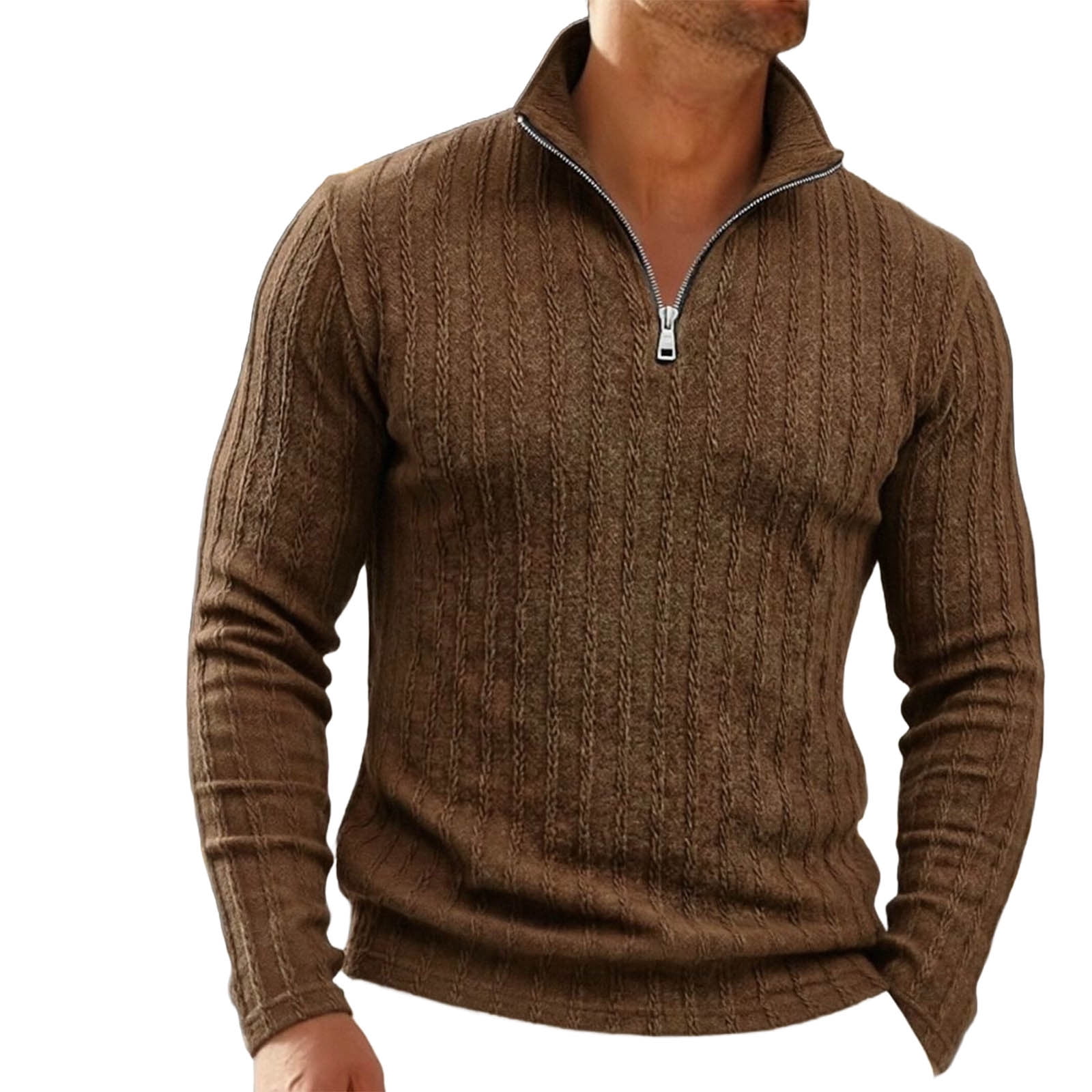 Mrmaere Men's Top Pullover Stand Collar Long Sleeve Half-Zip Zipper ...
