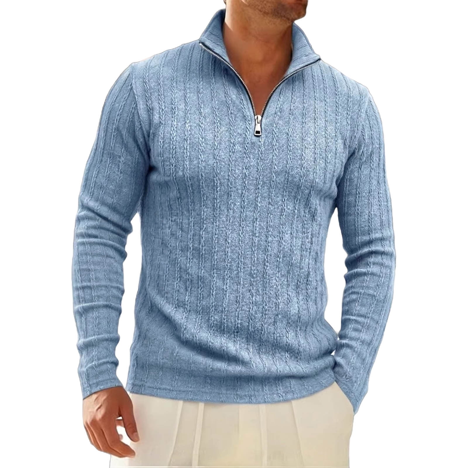 Mrmaere Men's Top Pullover Stand Collar Long Sleeve Half-Zip Zipper ...