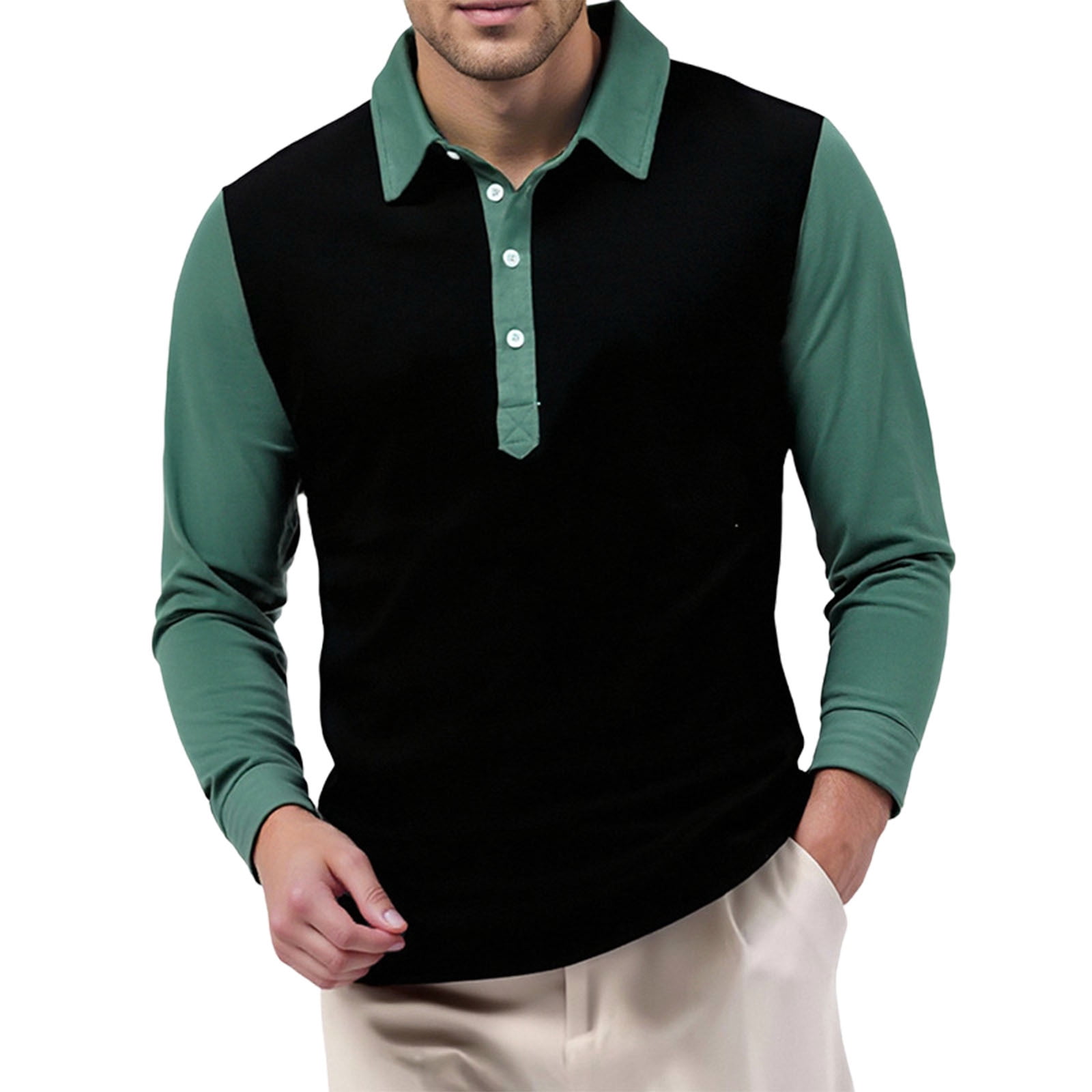 Mrmaere Men's Top Pullover Turn-Down Collar Long Sleeve Button Casual ...