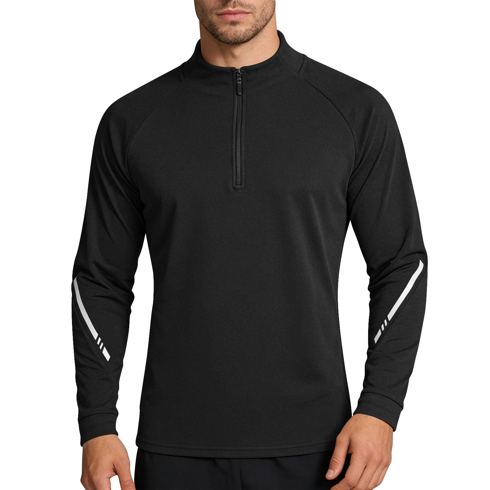 Mrmaere Men's Top Stand Collar Long Sleeve Zipper Solid Casual Athletic ...